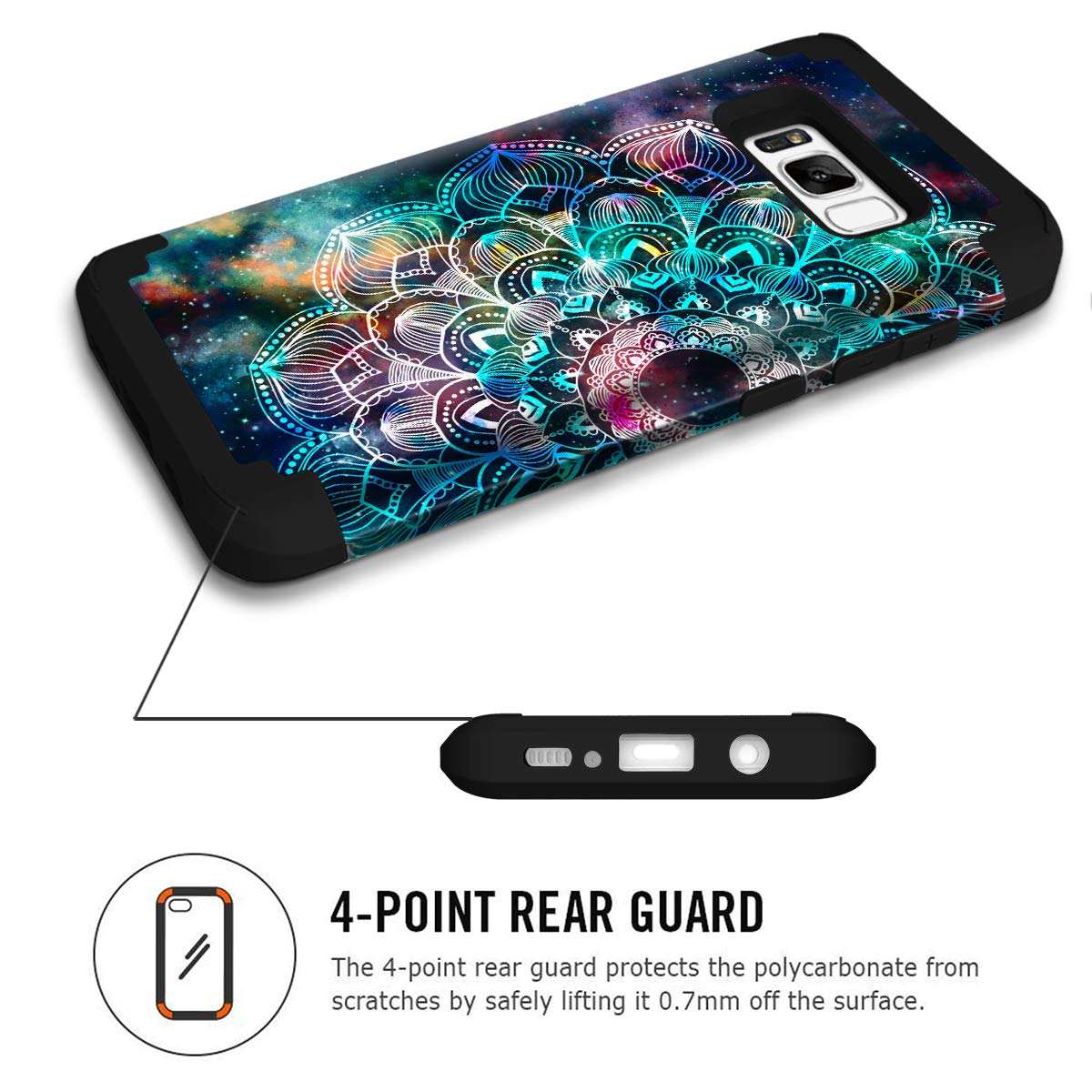 Hocase Galaxy S8 Case, Heavy Duty Protection Shock Absorbing Silicone Rubber Bumper+Hard Plastic Shell Hybrid Dual Layer Protective Case for Samsung Galaxy S8 (SM-G950U) 5.8" 2017 - Mandala in Galaxy
