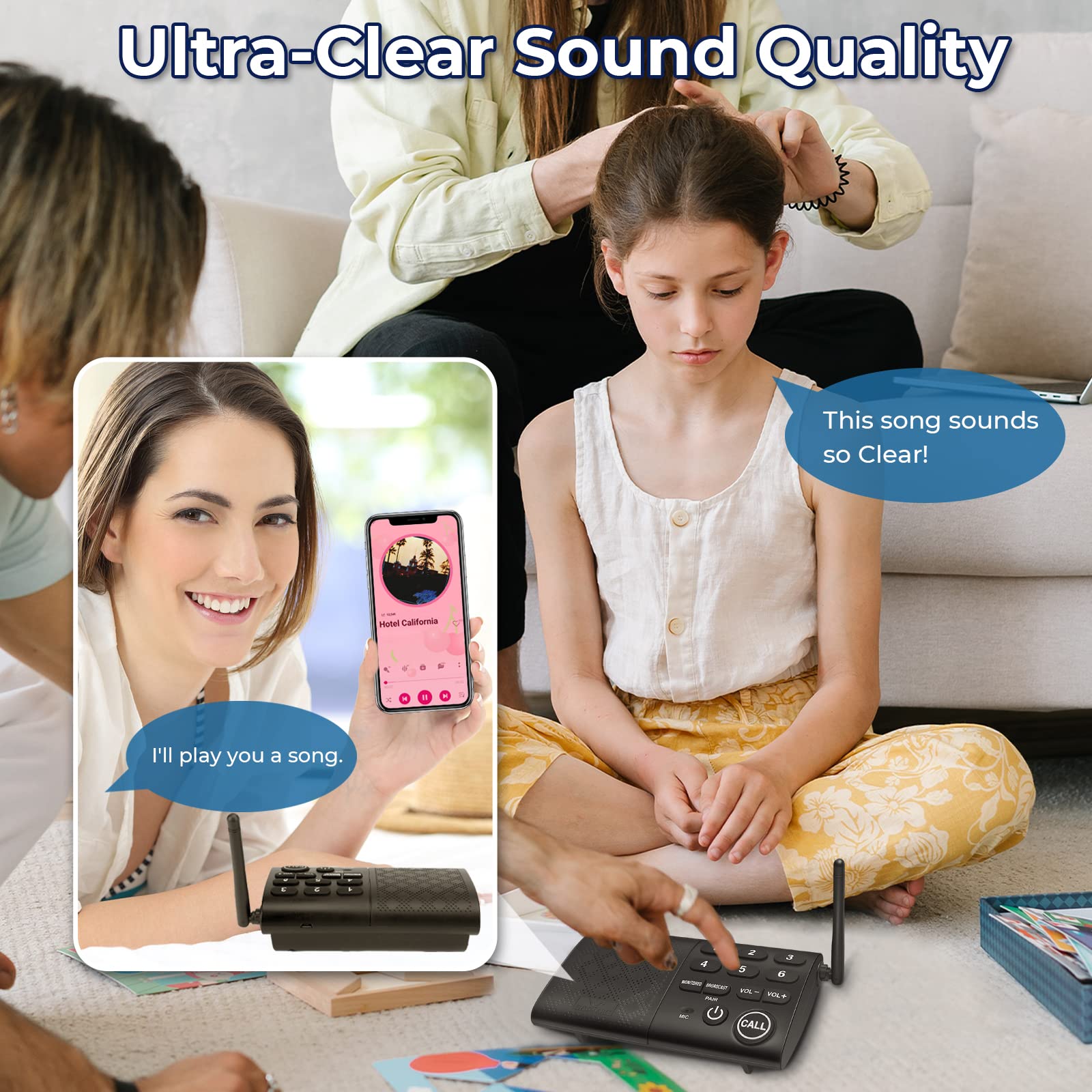 Hosmart Full Duplex Wireless Intercom System, Two -Way Communication for Home and Office,Hands Free, Portable intercom, with Crystal Clear Sound, 1000 feet Range(Incompatible with Previous Version)