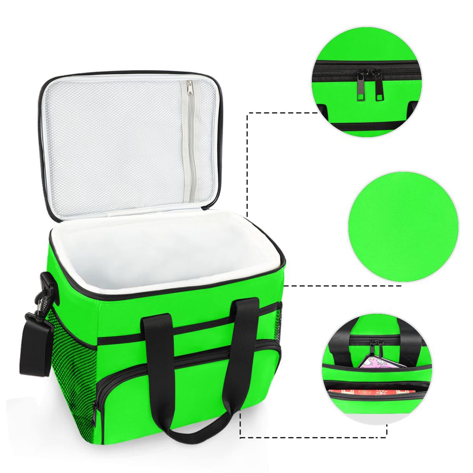 Kigai Insulated Cooler Lunch Bag,Plain Neon Green Solid Color Reusable Leakproof Lunch Box Cooler Bag for Women and Men Work Picnic Beach,with Detachable Shoulder Strapā¦