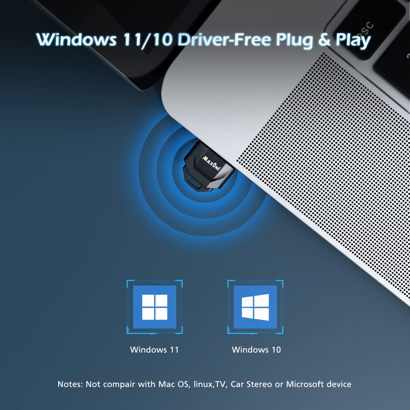 Maxuni USB Bluetooth Adapter for PC 5.1 - Bluetooth Dongle 5.1 EDR Adapter for Windows 11/10 Driver - Free Plug & Play for Laptop, Keyboard, Mouse, Headsets, Speakers - USB Bluetooth 5.1 Dongle