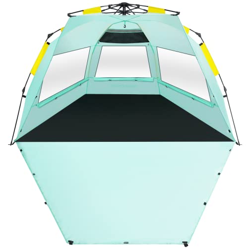 LIMRACVE Pop Up Beach Tent Shade Sun Shelter for 4-5 People with UPF 50+ Protection, Beach Canopy with 3 Ventilation Windows, Extended Floor, Sandbags, Stakes & Guy Lines(Turquoise)
