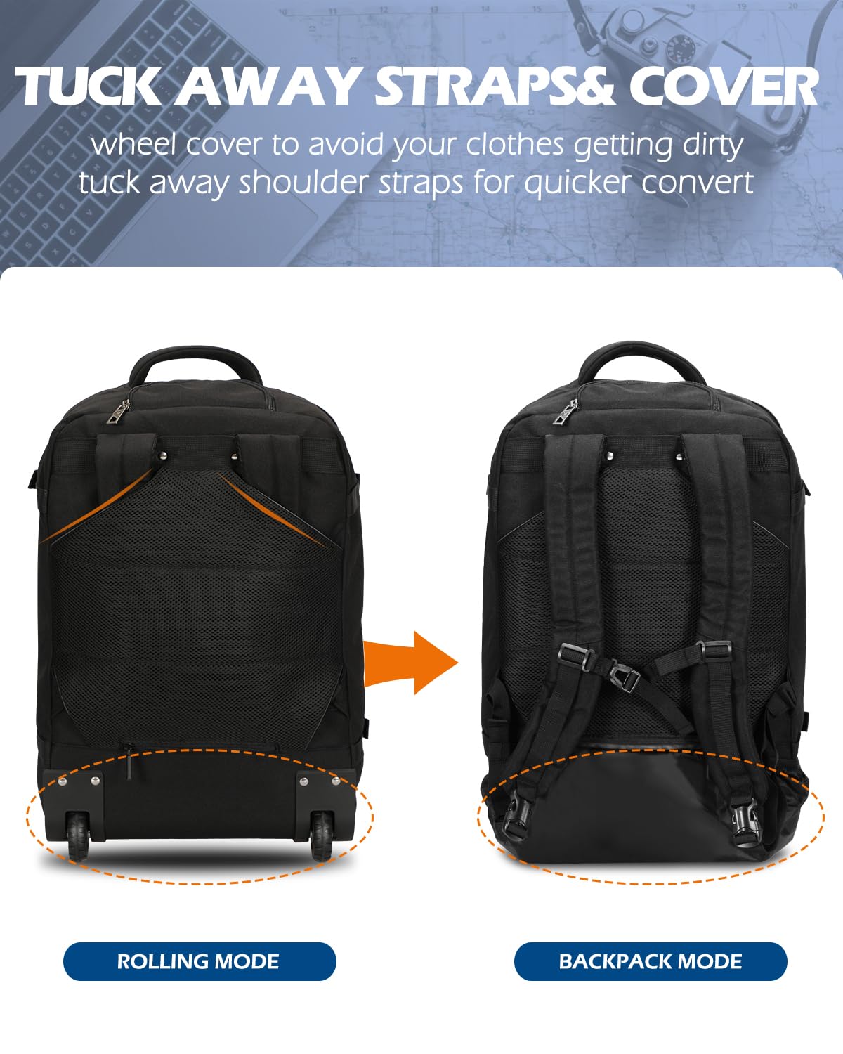 Hynes Eagle 42L Rolling Backpack Wheeled Backpack Flight Approved Travel Backpack Carry on Luggage Black with 3PCS Packing Cubes Set Red Violet