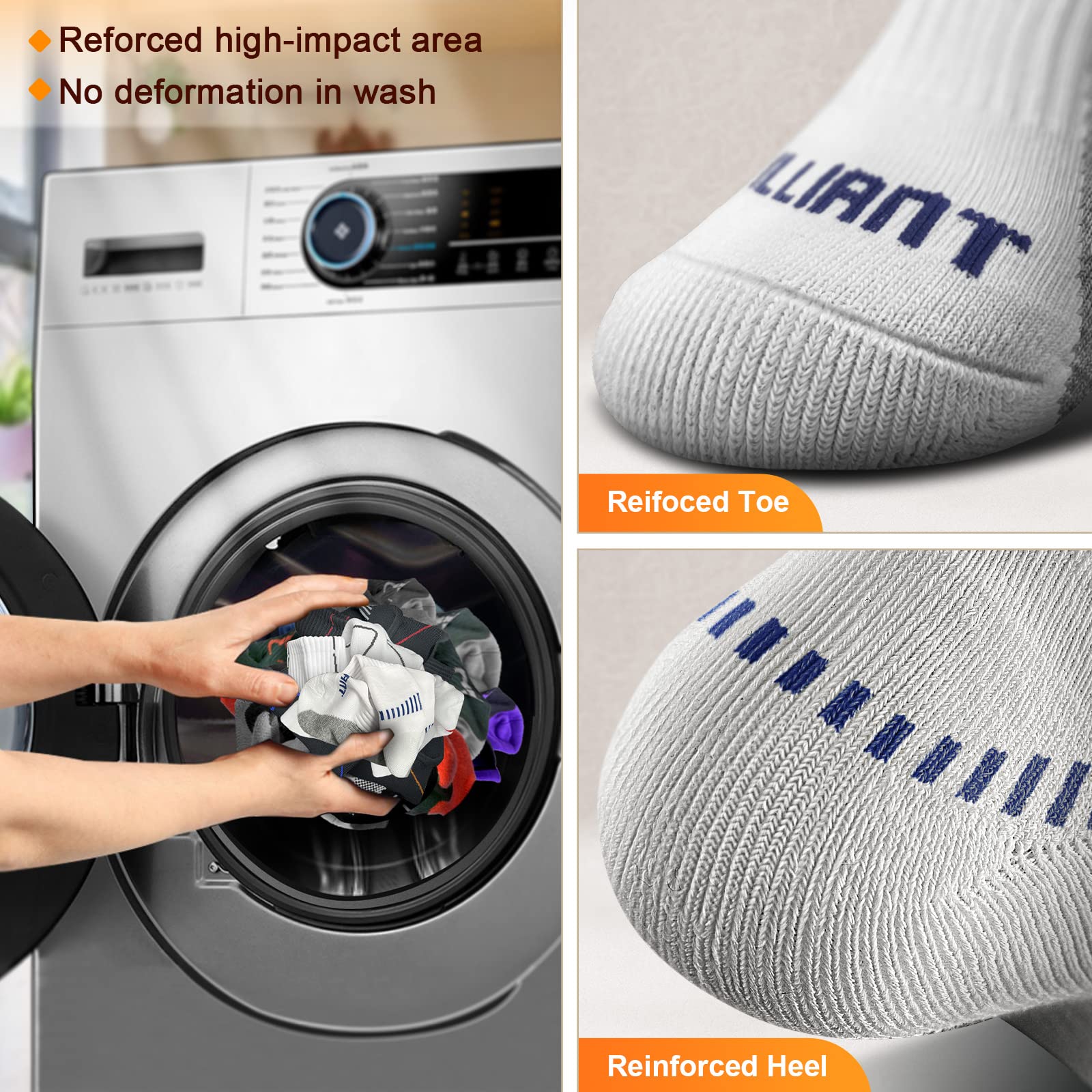 KEMISANT Mens Socks 6 Pairs, Sports Running Athletic Socks Compression for Men with Full Cushioned Sole