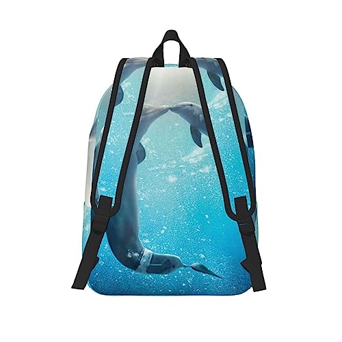 VGFJHNDF winter the dolphin print Canvas Backpack,Durable Canvas Backpack for Any Adventure