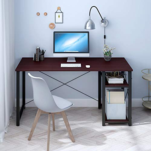 Home Office Computer Desk with Shelves,55 inch Modern Sturdy Desk,Writing Desk with Storage Shelves,African Walnut