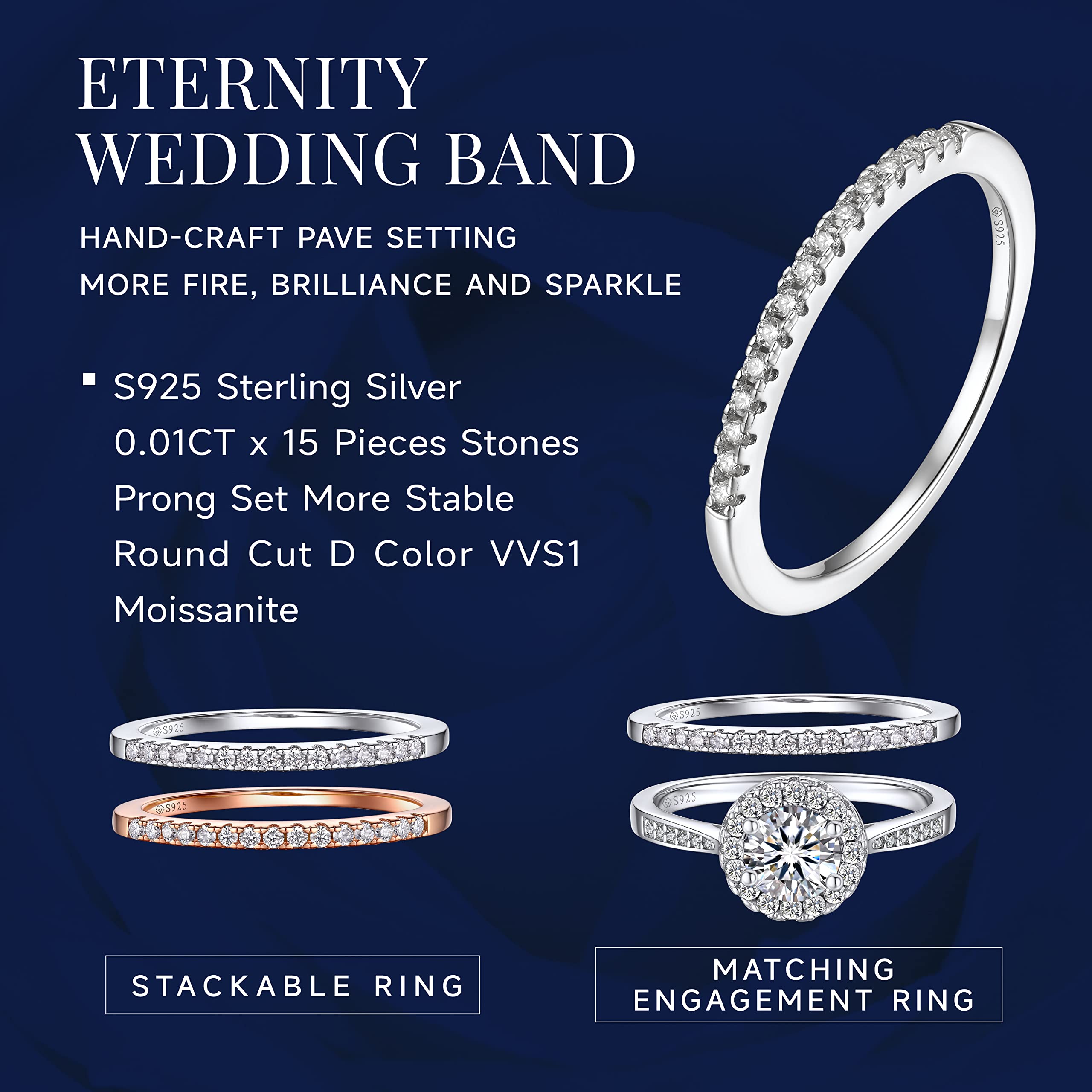 MomentWish Moissanite Wedding Rings 1 CT and Wedding Band 0.15 CT (Size 7)