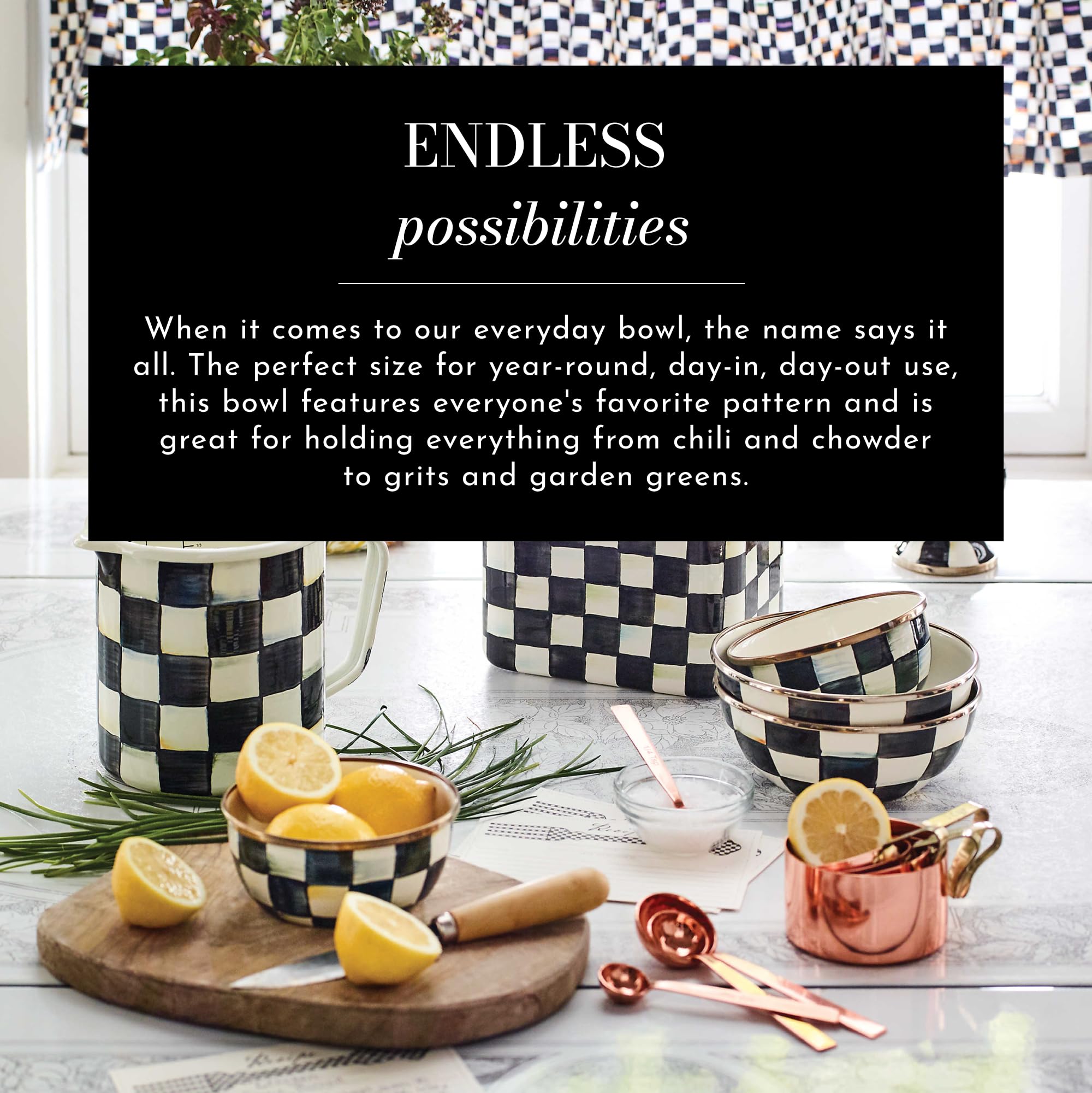 MACKENZIE-CHILDS Courtly Check Enamel Everyday Bowl, Serving Bowls for Entertaining, Medium