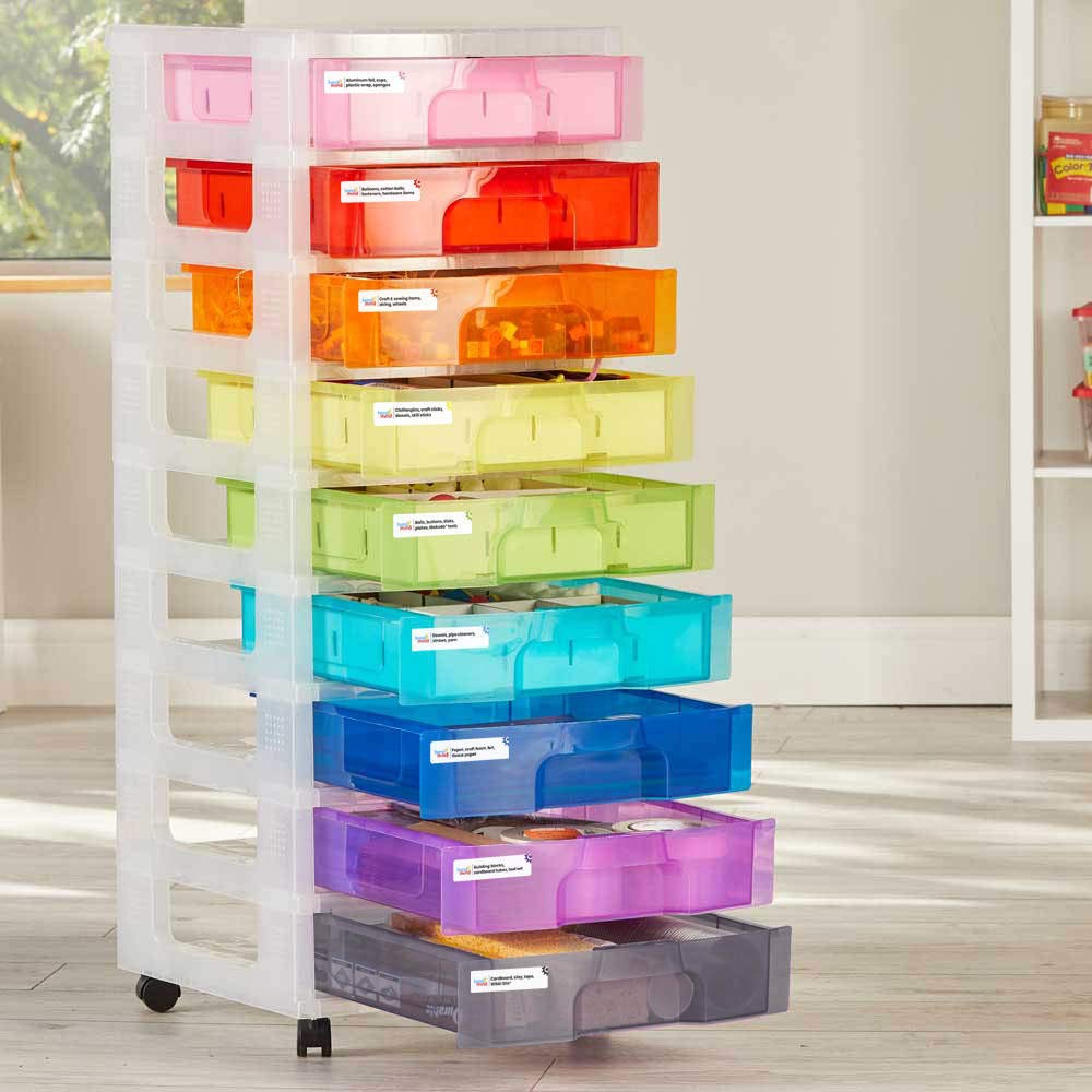 hand2mind Classroom Makerspace Cart for Grade 3-5, STEAM Activities, Classroom Cart, Makerspace Supplies, Elementary Classroom Materials, Craft Storage Drawers, Activity Cart, Kids Engineering