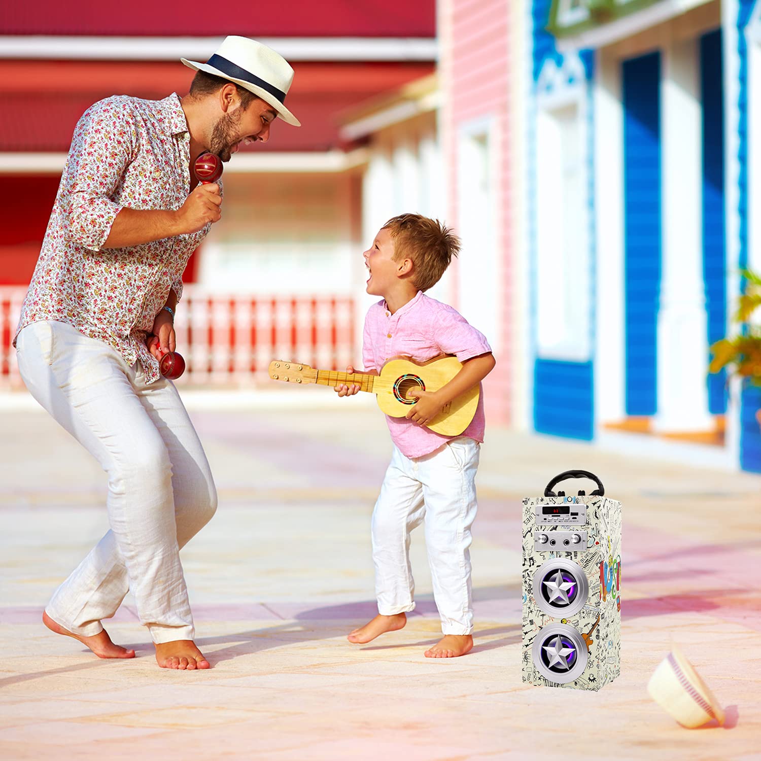 IndeCool Kids Bluetooth Karaoke Machine with 2 Microphones, Rechargeable Remote Control Wireless Karaoke Speaker Portable Karaoke Machine Music MP3 Player for Kids Adult Party Gift (Silver)
