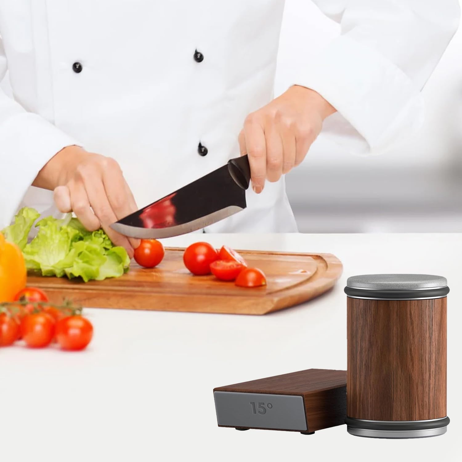 LESHP Rolling Knife Sharpener Tool, Roller Edge Countertop Knife Sharpener Kit Set Industrial Diamond Kitchen Knife Stone Set for Steel of Any Hardness and Two Grinding Angles of 15° and 20° (brown)