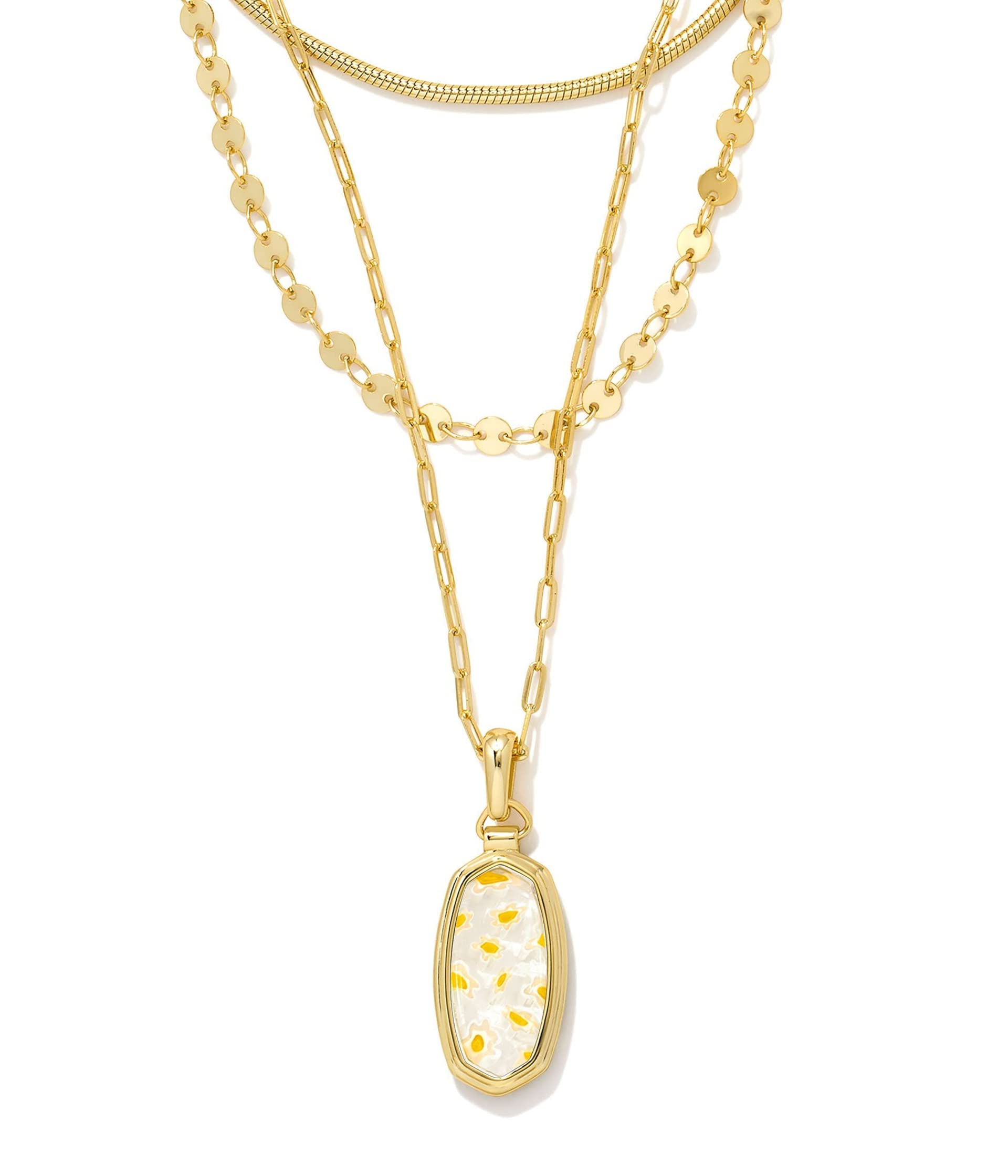 Kendra Scott Framed Dani Triple Strand Necklace Gold White Mosaic Glass One Size