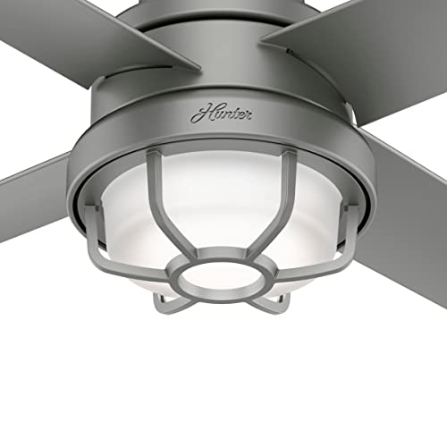 Hunter Searow Indoor / Outdoor Ceiling Fan with LED Light and Wall Control, 54", Matte Silver