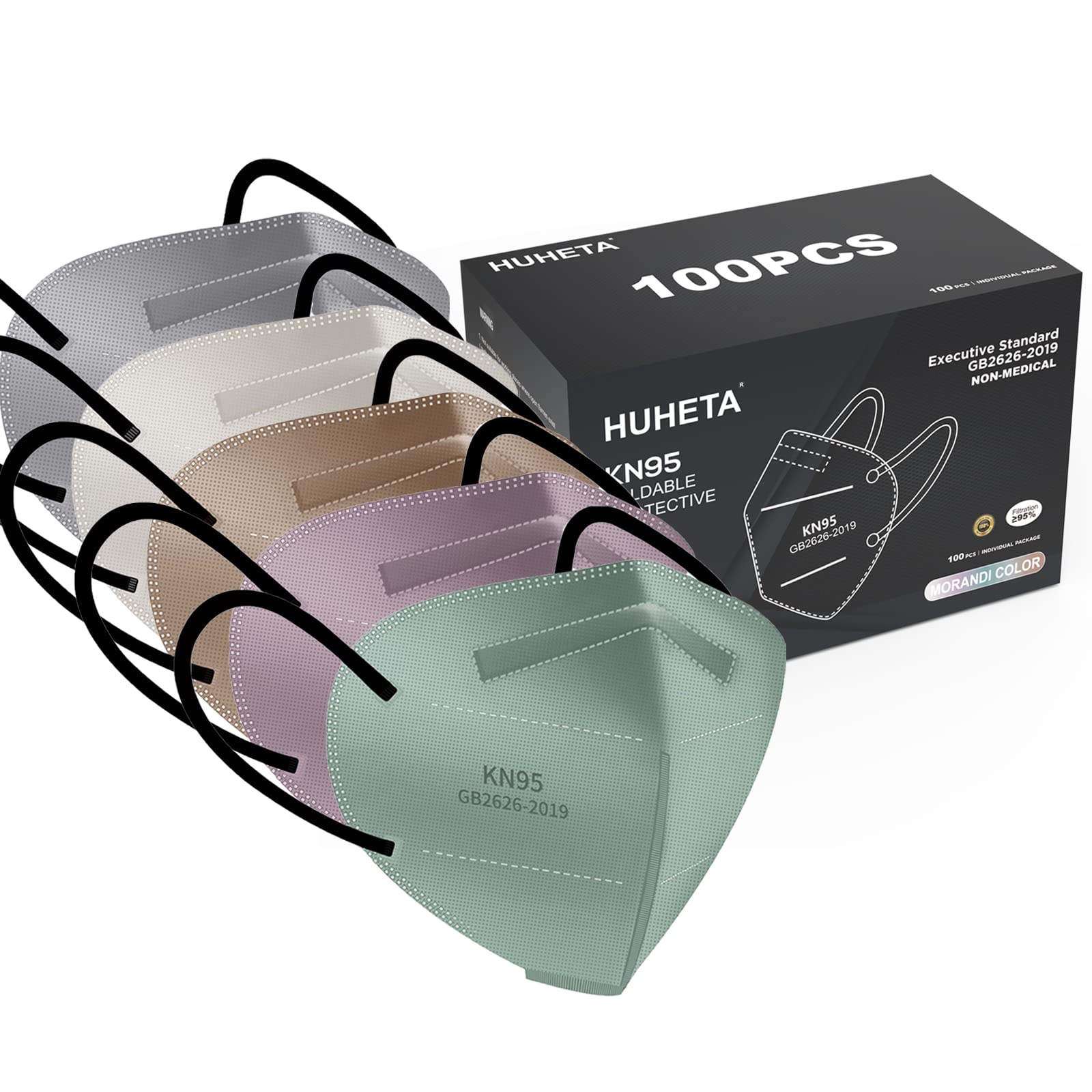 HUHETA KN95 Face Mask, 30 Pack Individually Wrapped, 5-Ply Breathable & Comfortable Safety Mask, Filter Efficiency=95%, Protective Cup Dust Masks Against PM2.5 (Royal Blue Mask)
