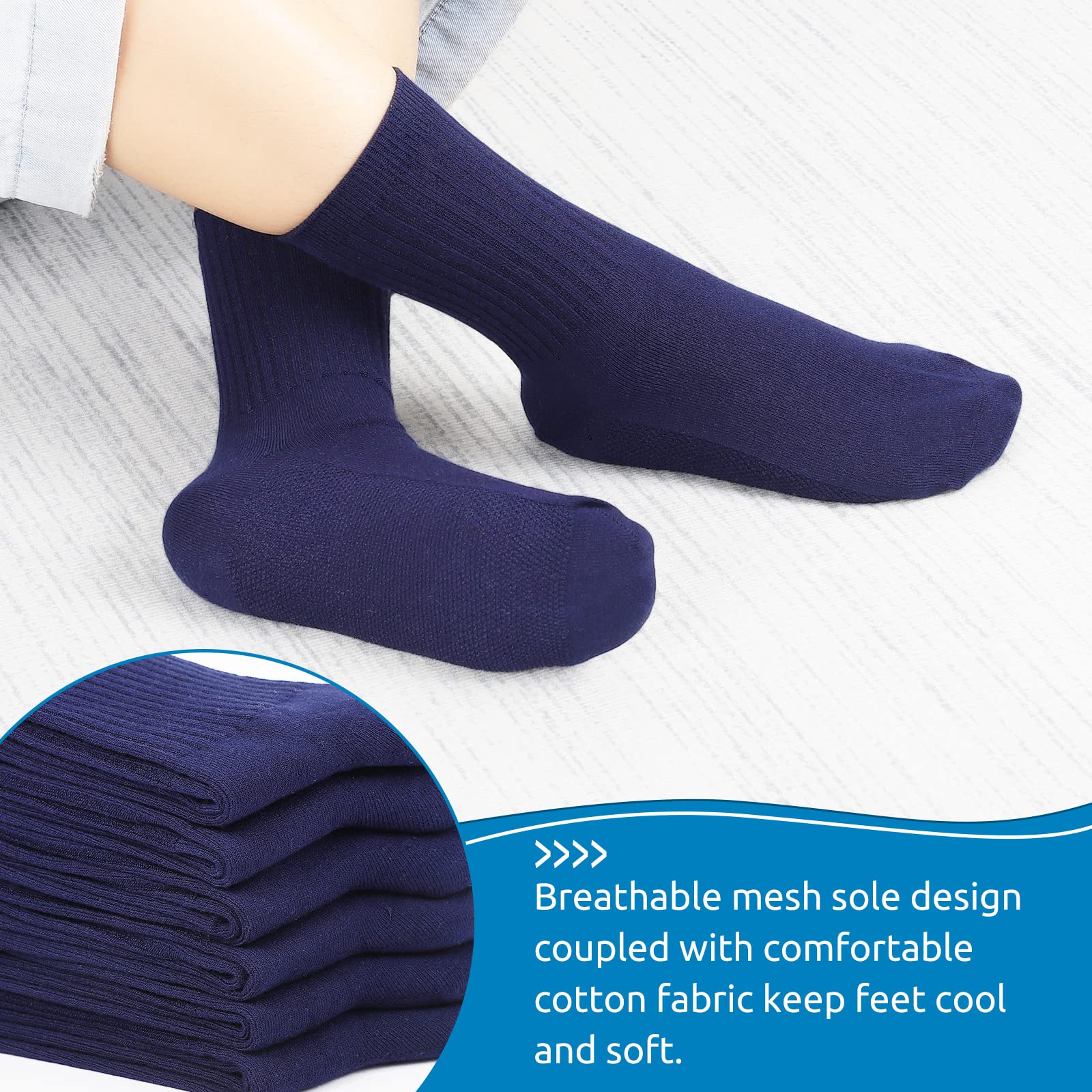 KEREDA Boys Girls Cushioned Crew Socks Athletic Training Socks for Active Kids 6 Pairs 7-10 Years Navy