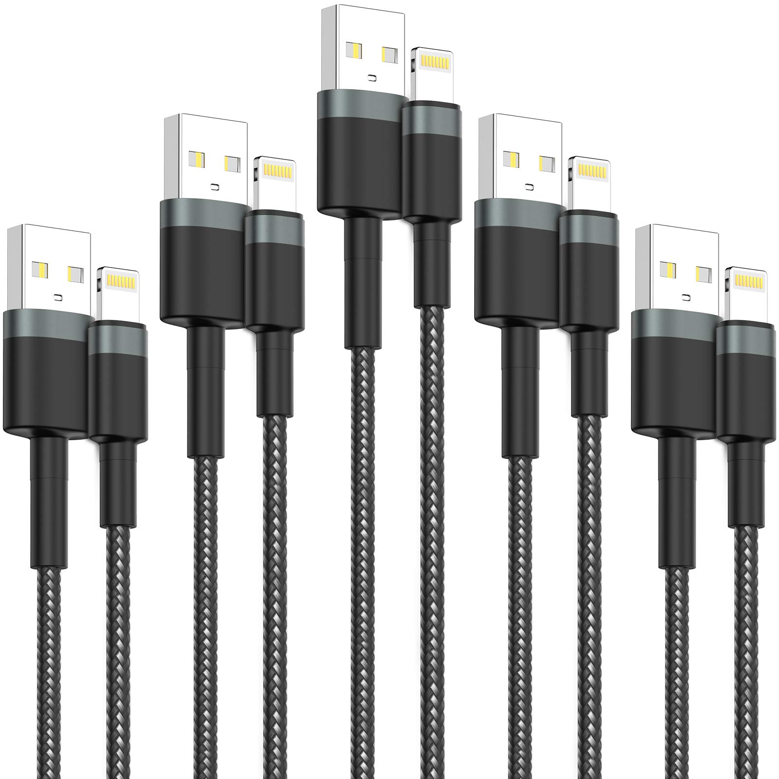 iPhone Charger Lightning Cable 10 ft,5PACK 10 Foot iPhone Charging Cord Nylon Braided Fast Charging & Sync Long Cable for iPhone Xs XR X/8 8Plus/7/6/5/iPad11