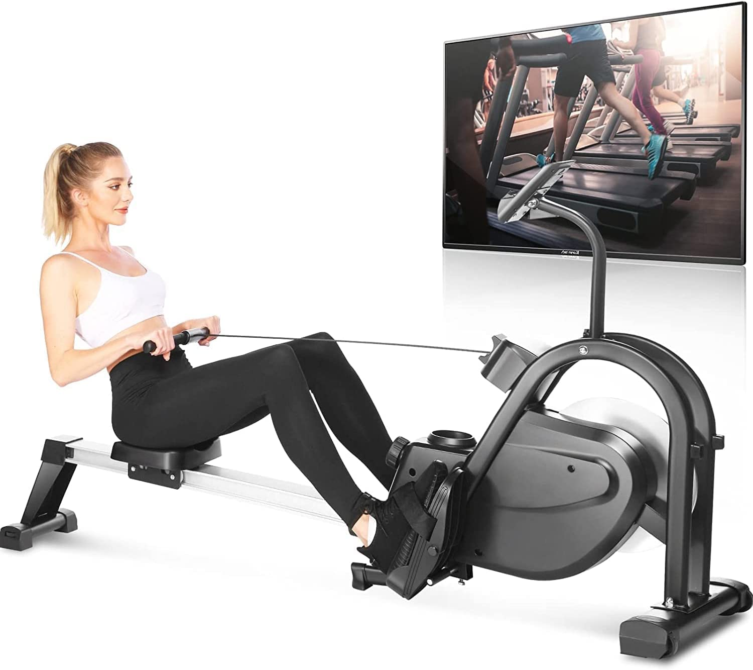 HIROLLOP Rowing Machines for Home Use, Magnetic Folding Rowing Machines 265 LB Weight Capacity, Hyper-Quiet Compact Foldable Rower Machine with 10 Level Resistance, LCD Monitor, and Tablet Holder