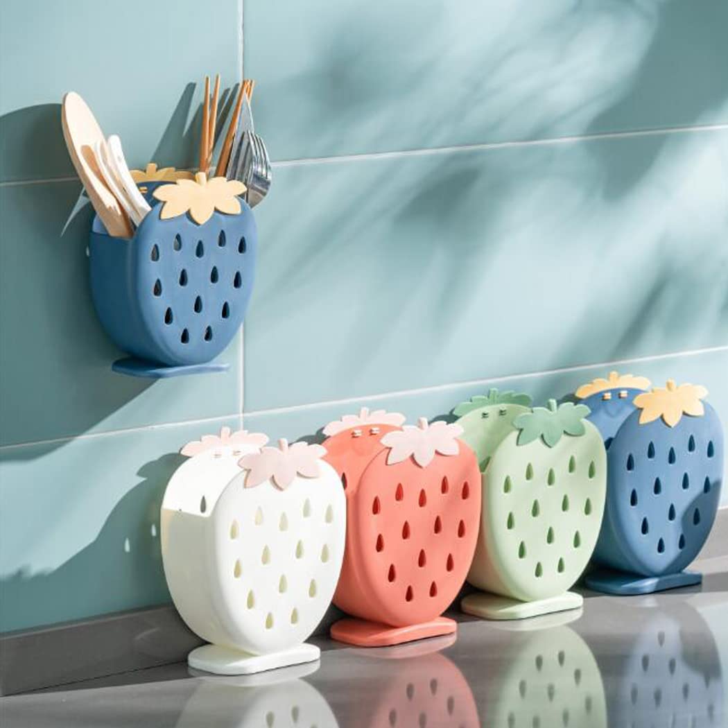 Hoshen Household Tableware/kitchenware Storage Cage, Kitchen Standing Chopstick Cage, Double-Compartment Drain Chopstick Cage,Strawberry Shape,Light Green