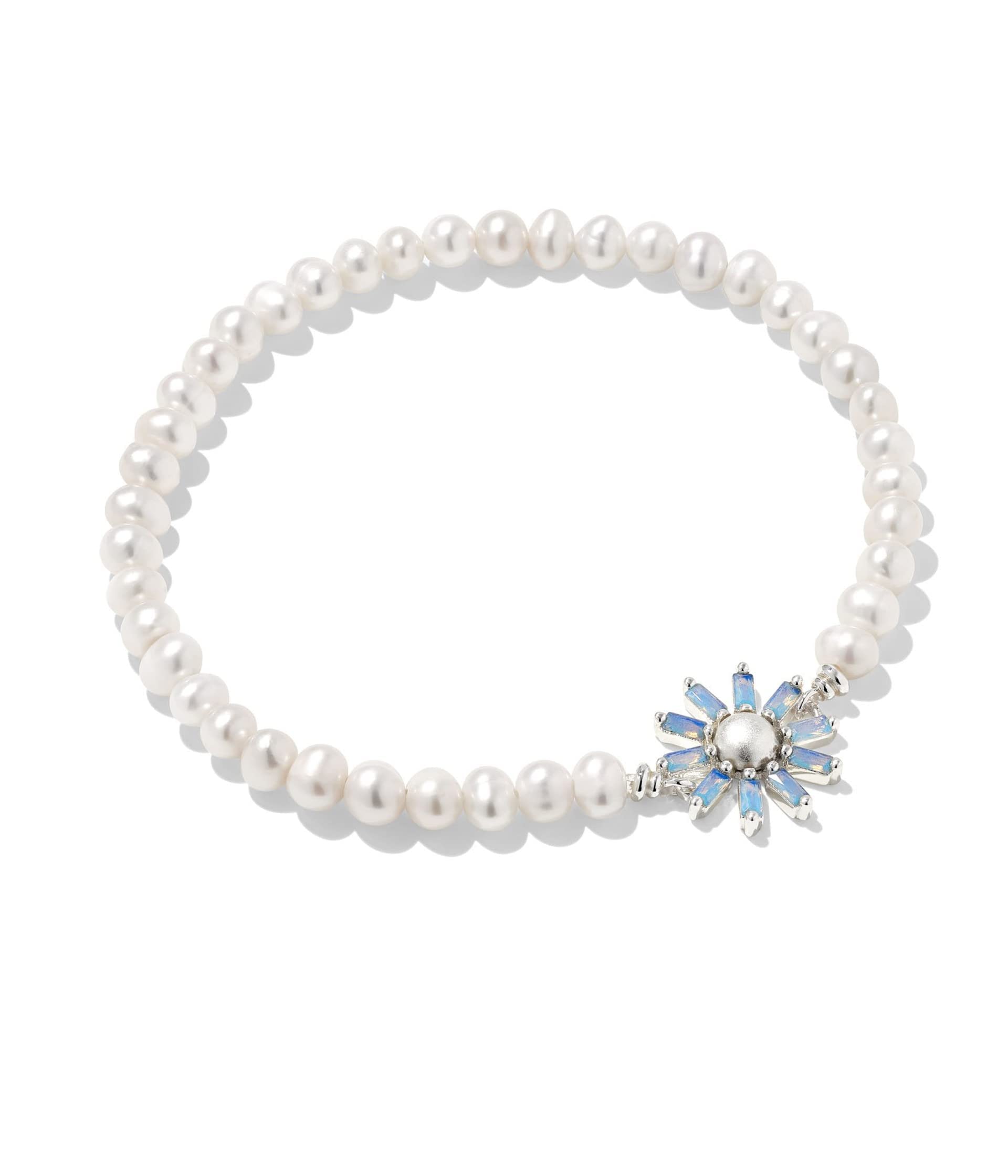 Kendra Scott Madison Daisy Pearl Stretch Bracelet Bright Silver Light Blue Opal Crystal One Size