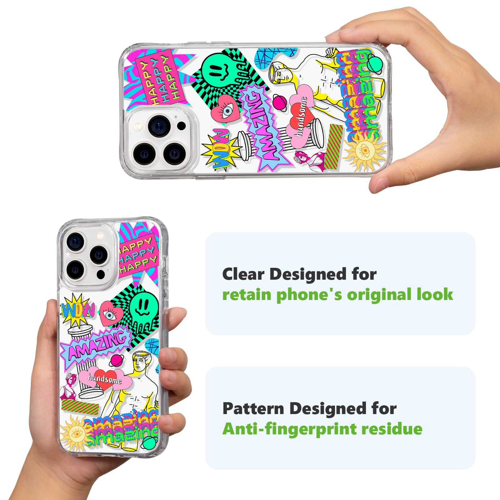 KRKC Compatible with iPhone 14 Pro Max Case, Clear Phone Case Cover with TPU Bumper Full Protecttion and Silm PC Hard Back, Aesthetics Designed for iPhone 14 Pro Max 6.7", (Street Graffiti)