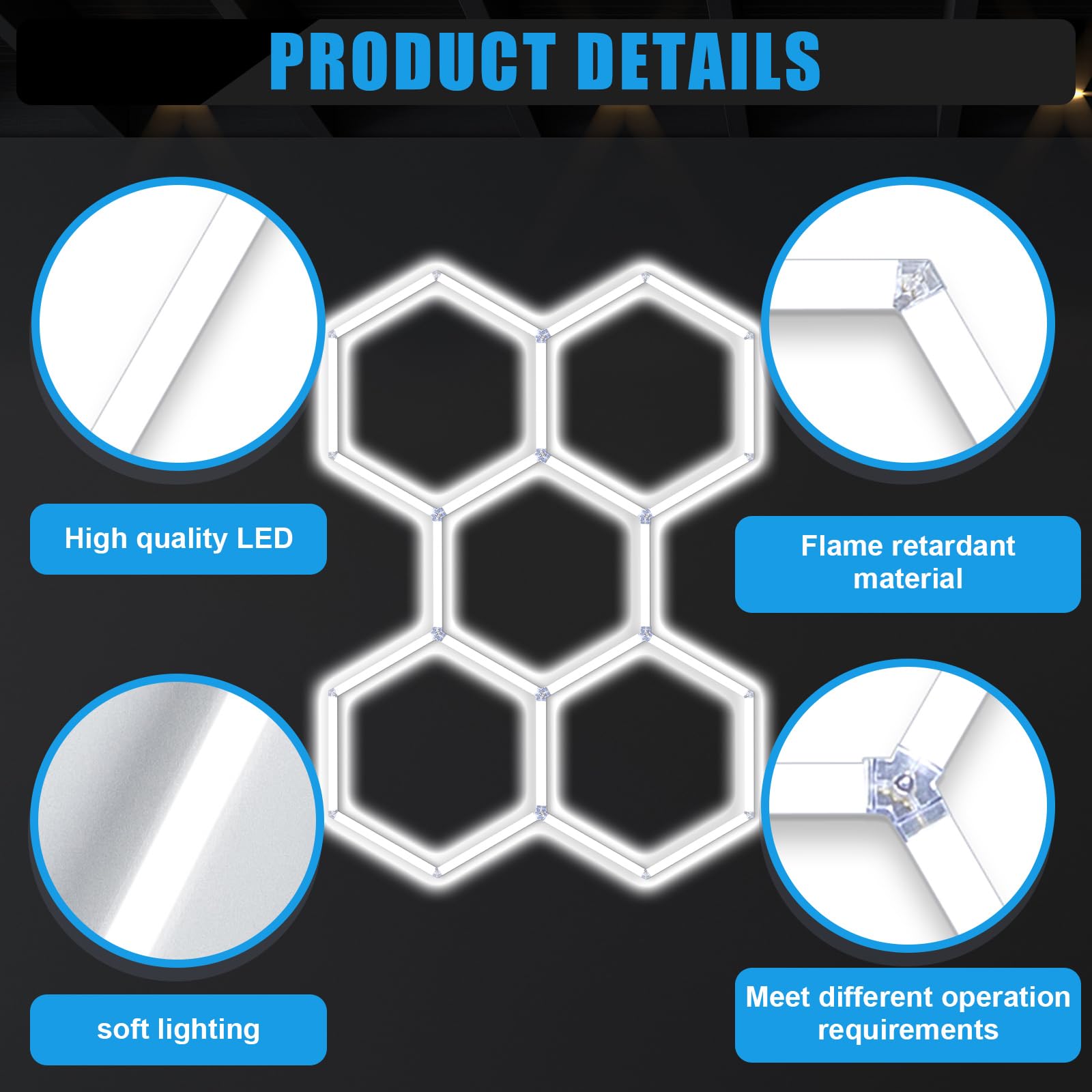 VIHOSE 2 Set Hexagon Garage LED Light 50 Pack 300W 36000lm Honeycomb Ceiling Lights 5 Grid Systems Car Detailing Ceiling LED Light for Garage Workshop Basement Warehouse Gym