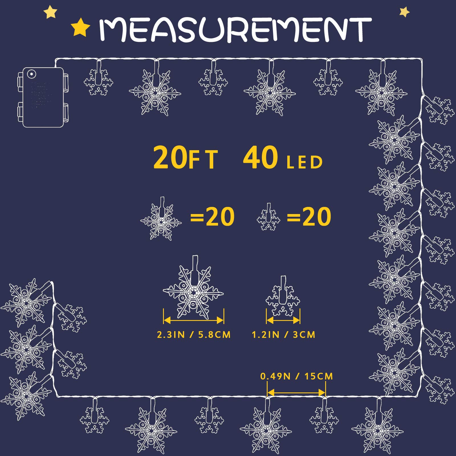 HOME RIGHT Christmas String Lights, 20Ft 40 LED Stars Waterproof Battery Operated Remote Control Twinkle String Light for Indoor Outdoor Garden Patio Yard Camping Halloween Holiday White