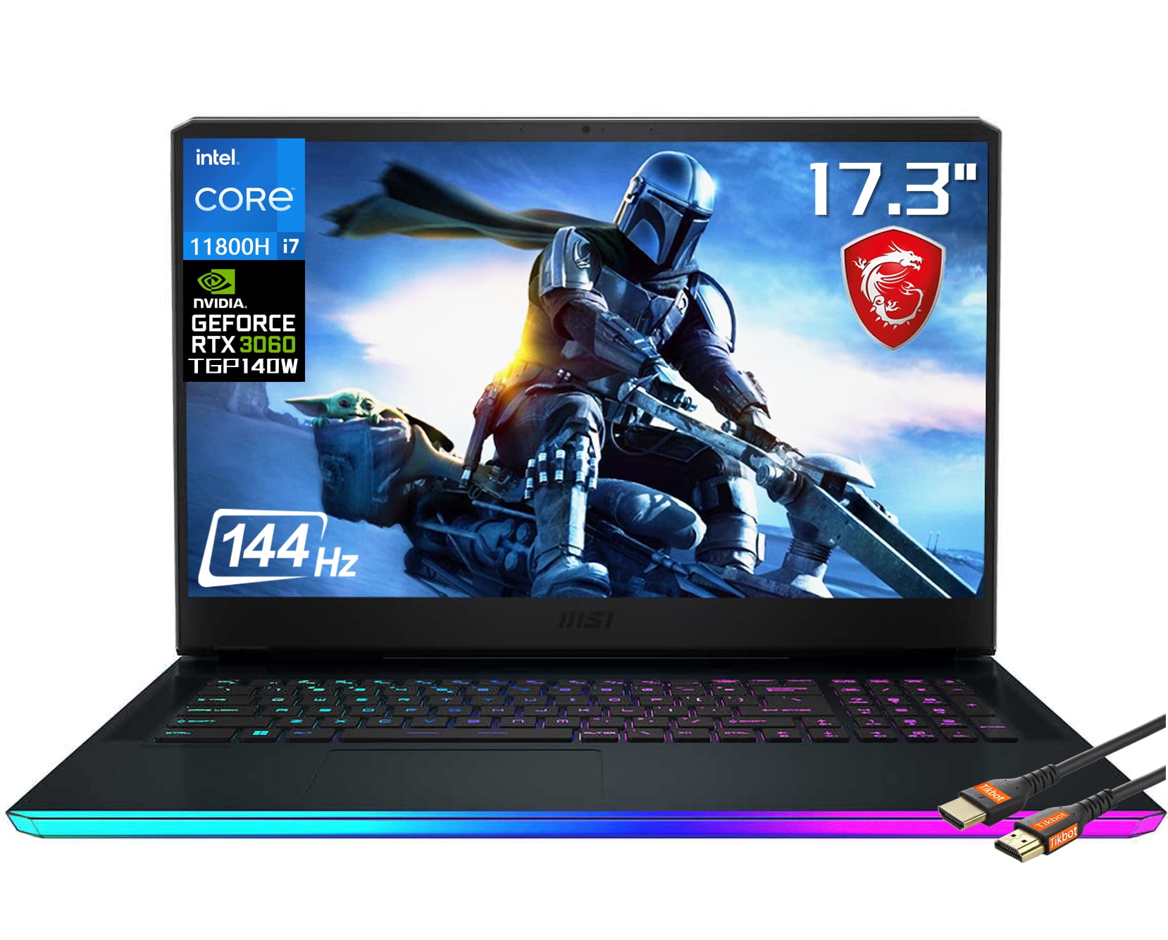 MSI GE76 Raider 17.3" 144Hz Gaming Laptop 8-core 11th Core i7-11800H GeForce RTX 3060 TGP 140W RGB Backlit KB Thunberbolt 4 Windows 11 Home w/HDMI