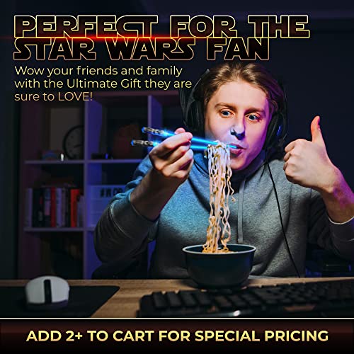 LIGHTSABER CHOPSTICKS LIGHT UP STAR WARS CHOPSTICK LED Glowing Light Saber Chop Sticks REUSABLE Sushi Lightup Sabers Cool Fun Geeky STARWARS Chop Stick Set Red Green Blue Purple 4 Pairs JEDI CASE BOX