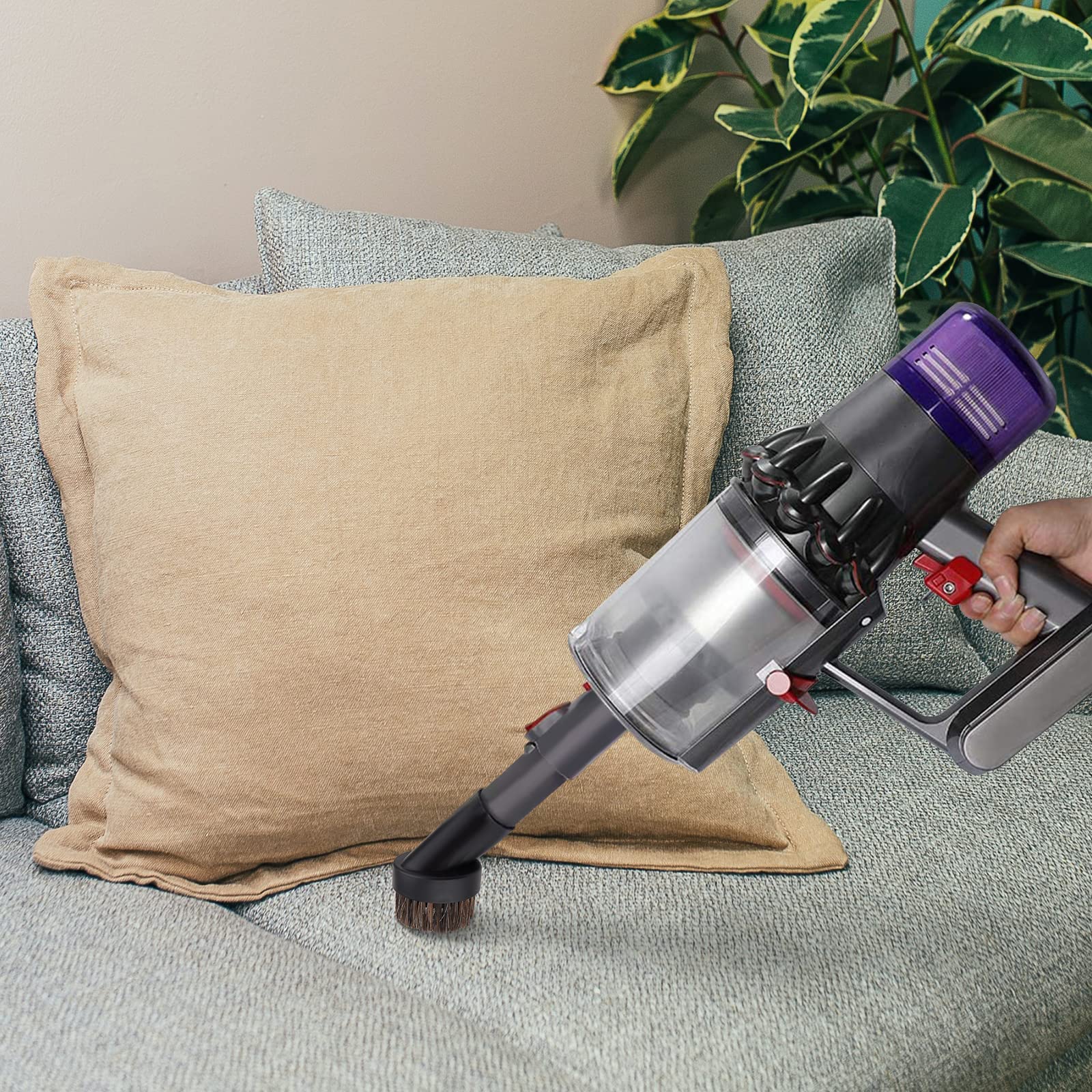 Horse Hair 1.25" Vacuum Brush Attachment Adapter Compatible with Dyson V15 V11 V10 V8 V7 V6 Vacuum Cleaner, Universal Tool Adaptor Converter and Power Button Control Clamp