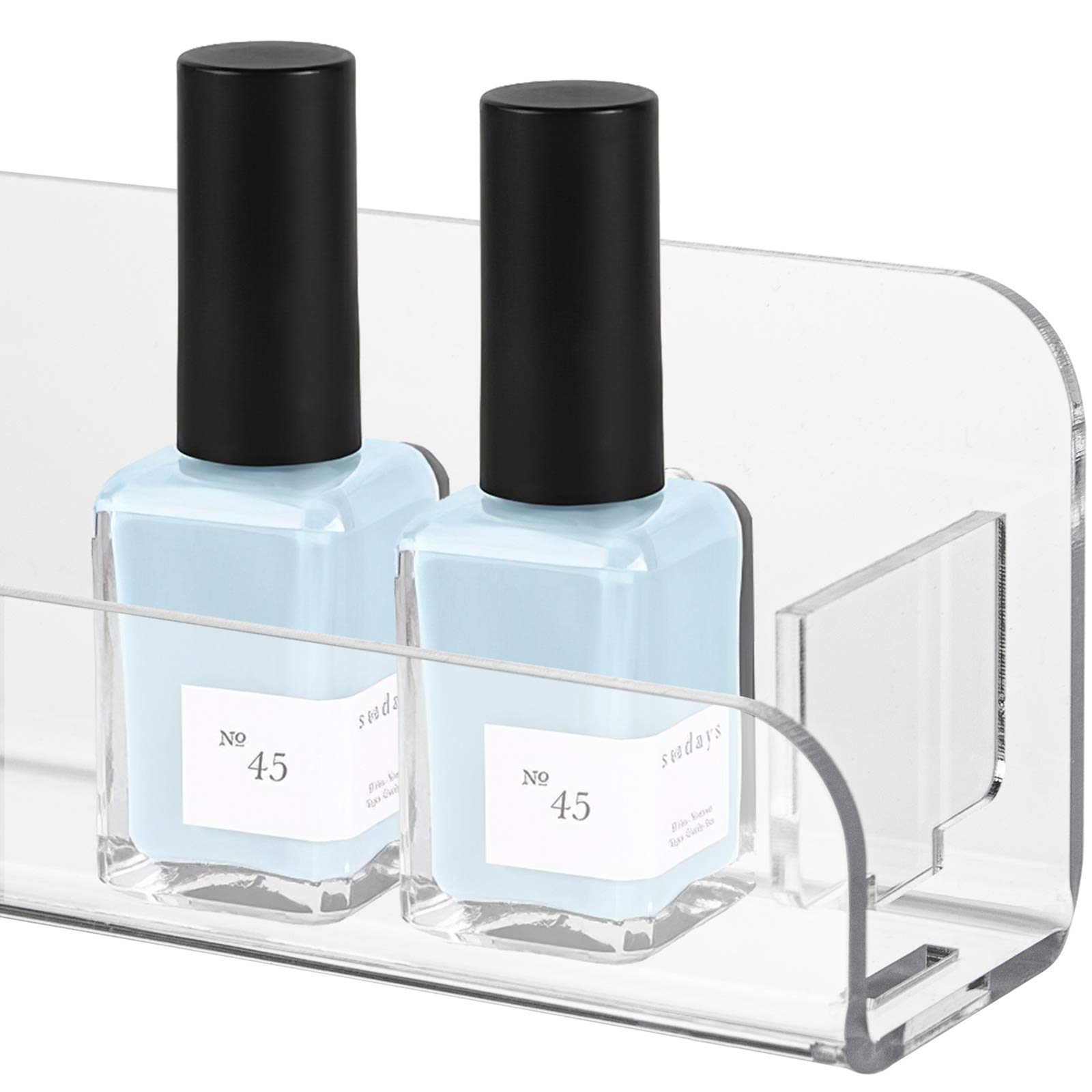 Hedume 6 Pack Nail Polish Rack Wall Mounted Shelf with Removable Anti-slip End Inserts, Nail Polish Wall Rack Shelves, Clear Acrylic Nail Polish Organizer Display for 70-90 Bottles