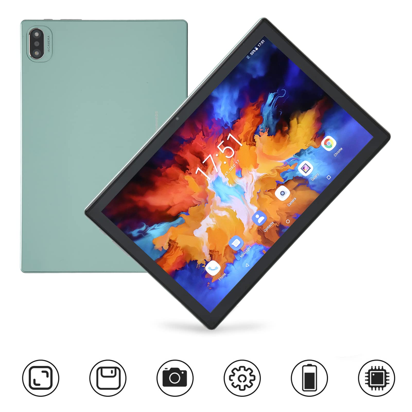 ICRPSTU 10.1in Tablet, 1920x1200 Tablet for Android 11.0 for Home (Green)