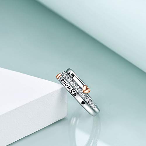 HUKKUN I am Enough Ring Sterling Silver Heart Adjustable Ring Inspirational Band Jewelry Gifts for Women (9)