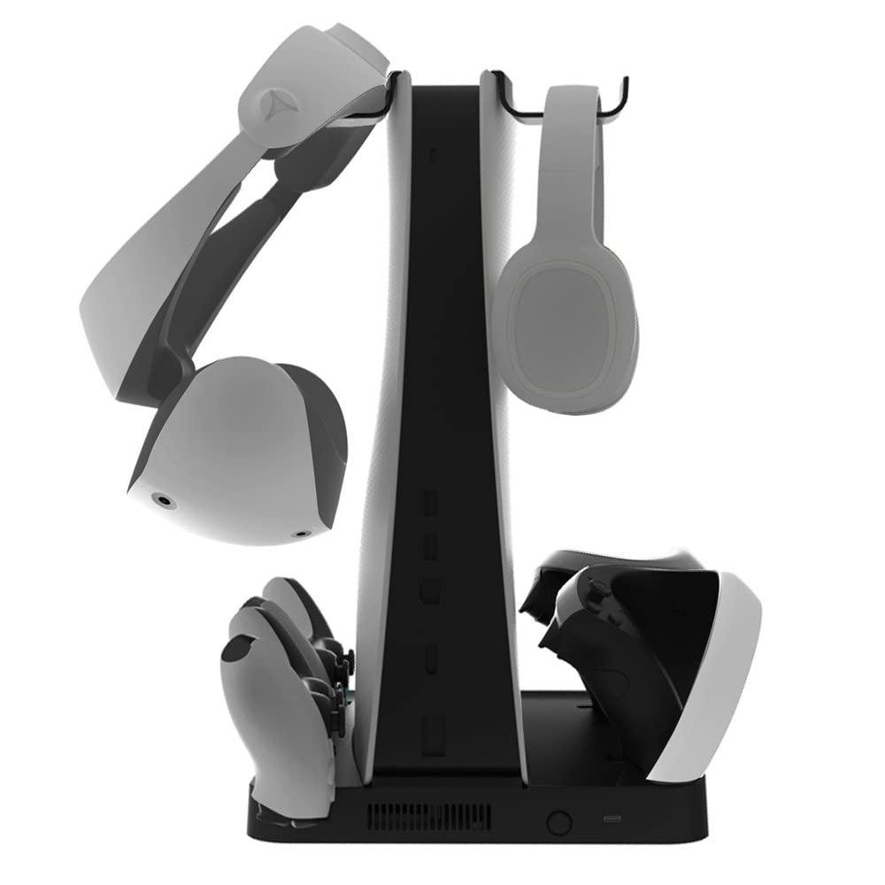 MayHei for PS5 PSVR 2 Cooling Fan Charging Stand with Dual Controller Charging Vertical Stand for PS5 Console Headset VR2 Glasses Accessories