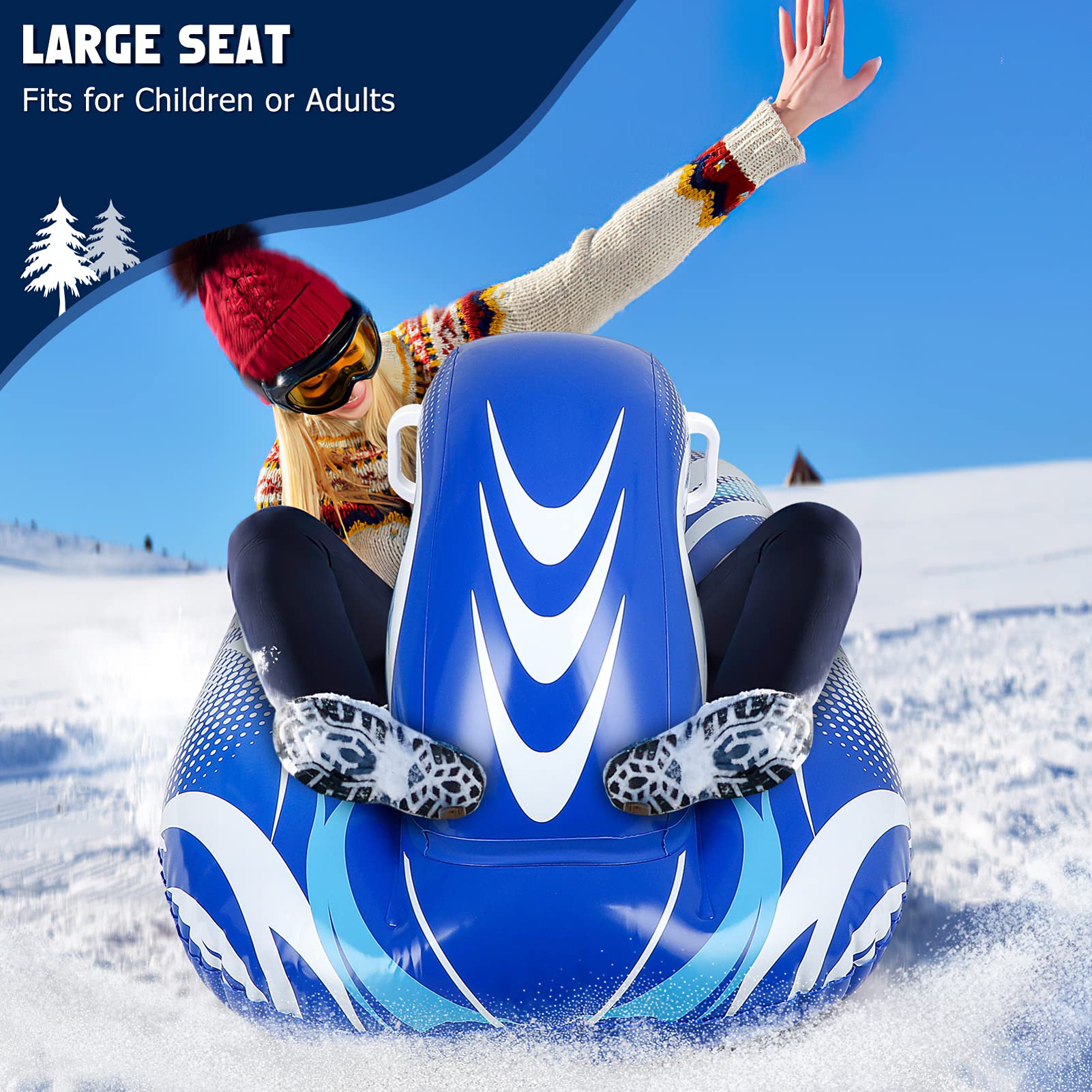 LIOOBO Ski Car Ski Inflatable Mat with Handle Anti- ski Slide for Kids Adults with Heavy Duty Handles (Blue)