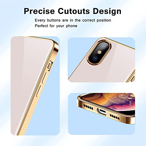 iPhone Xs/iPhone X Case 5.8" Soft Silicone Electroplated Anti-Scratch Cases with Ring Holder Stand Flexible TPU Bumper Shockproof Cover - Light Pink