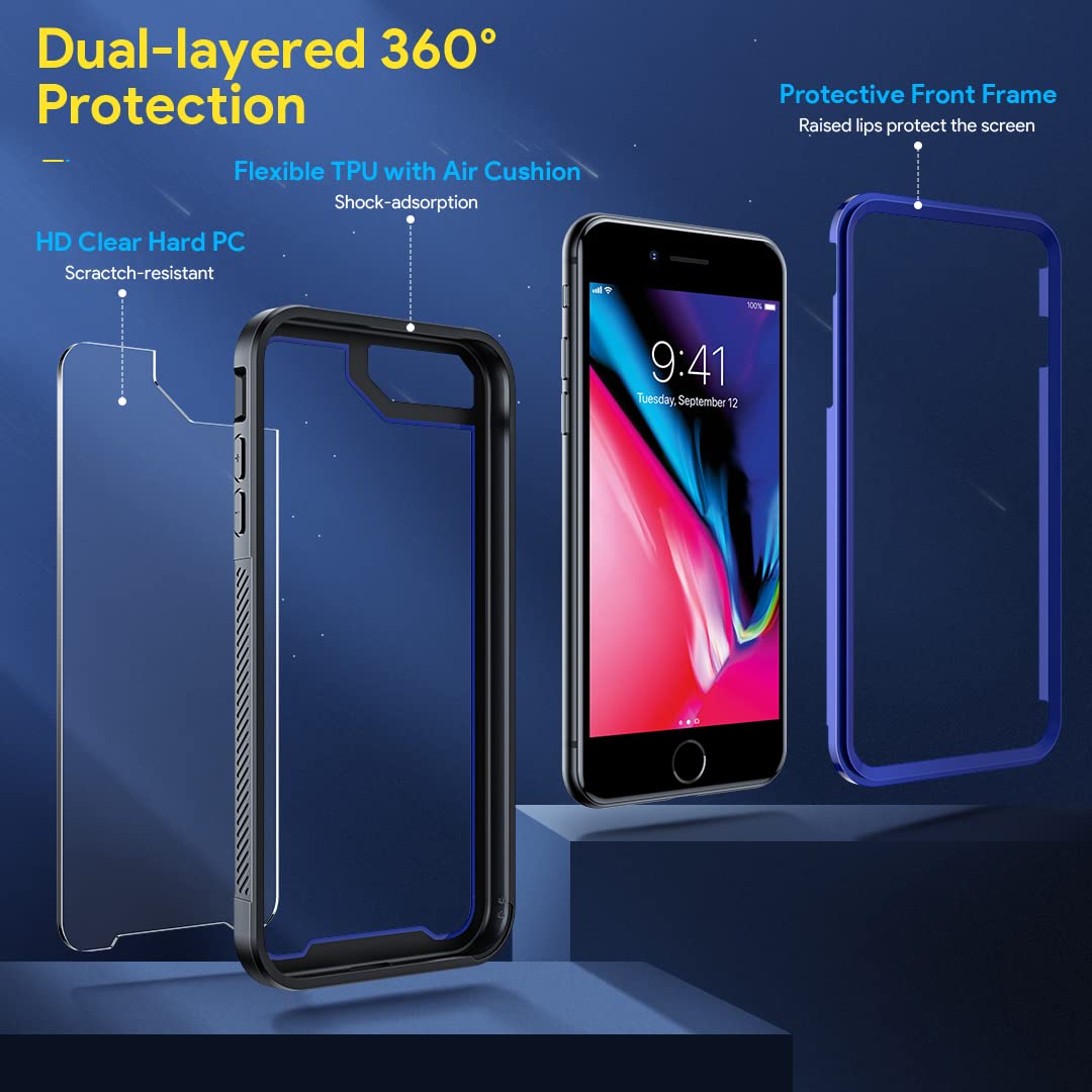 HATOSHI Case for iPhone SE 2022, iPhone SE Case 2020, iPhone 8/7/6 Case with 2 Pack Tempered Glass Screen Protector 4.7-inch, Heavy Duty Protection Clear Shock Absorption Protective Phone Case, Black