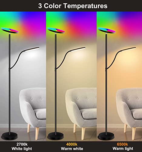 Hyskostar Standing Multicolor Lamp, Dimmable Colorful RGB Floor Lamps,Top Sky Light and Side Reading Lamp, Adjustable Tall Lamp with Remote & Long Touch &APP Control for Living Room Bedroom Office