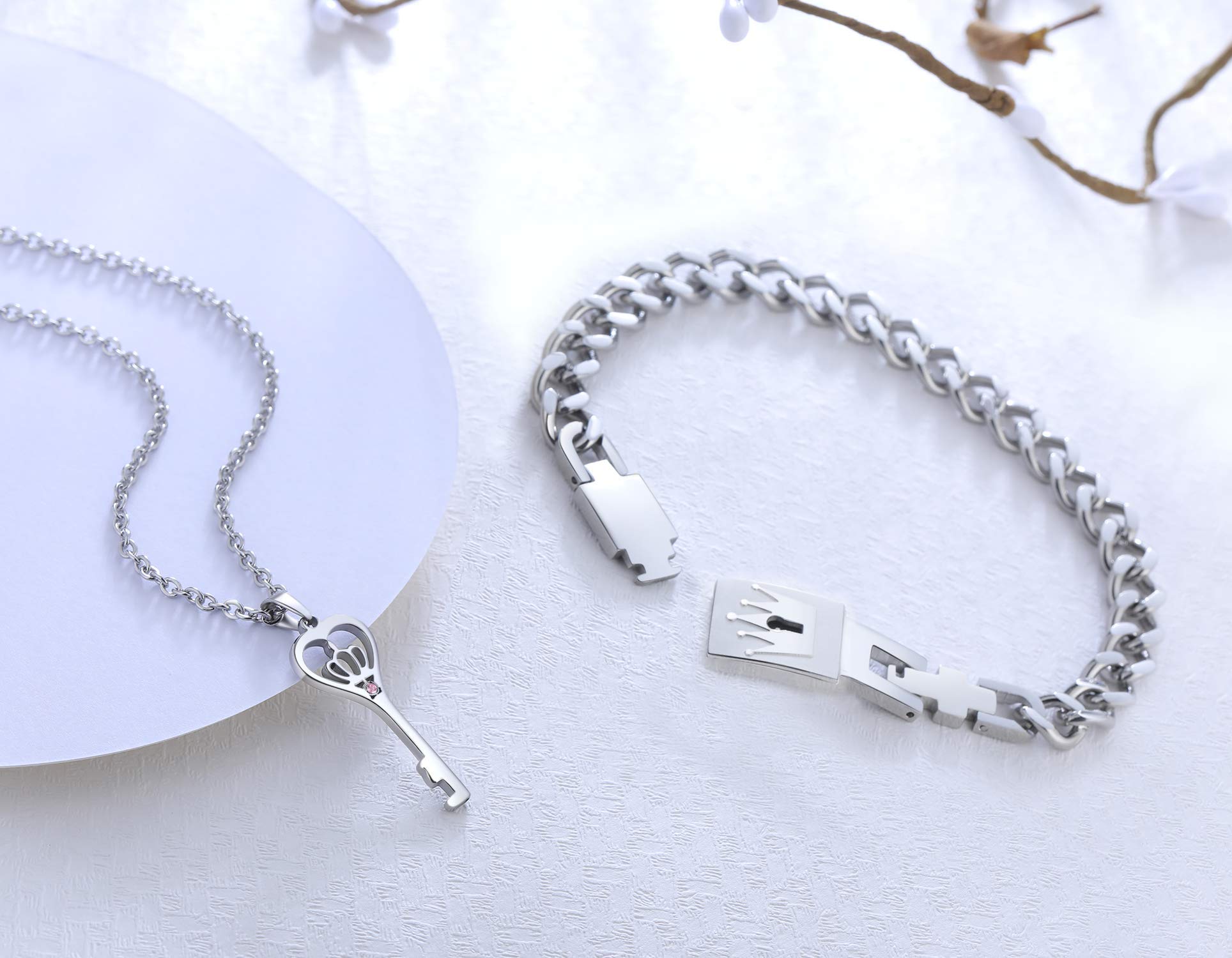 His & Hers Matching Set King Queen Couple Key Lock Bracelet and Pendant Set Couple King and Queen Jewelry in a Gift Box (A Pair)