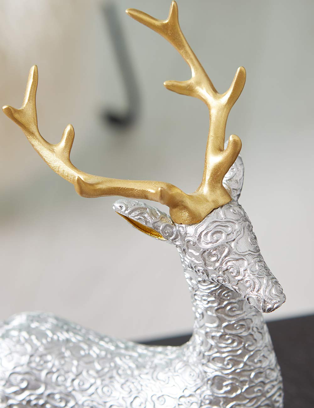 HAUCOZE 2pcs Deer Statue Decor Reindeer Sculpture Home Gifts Modern Craft Table Centerpiece Arts Polyresin Silver 12inch