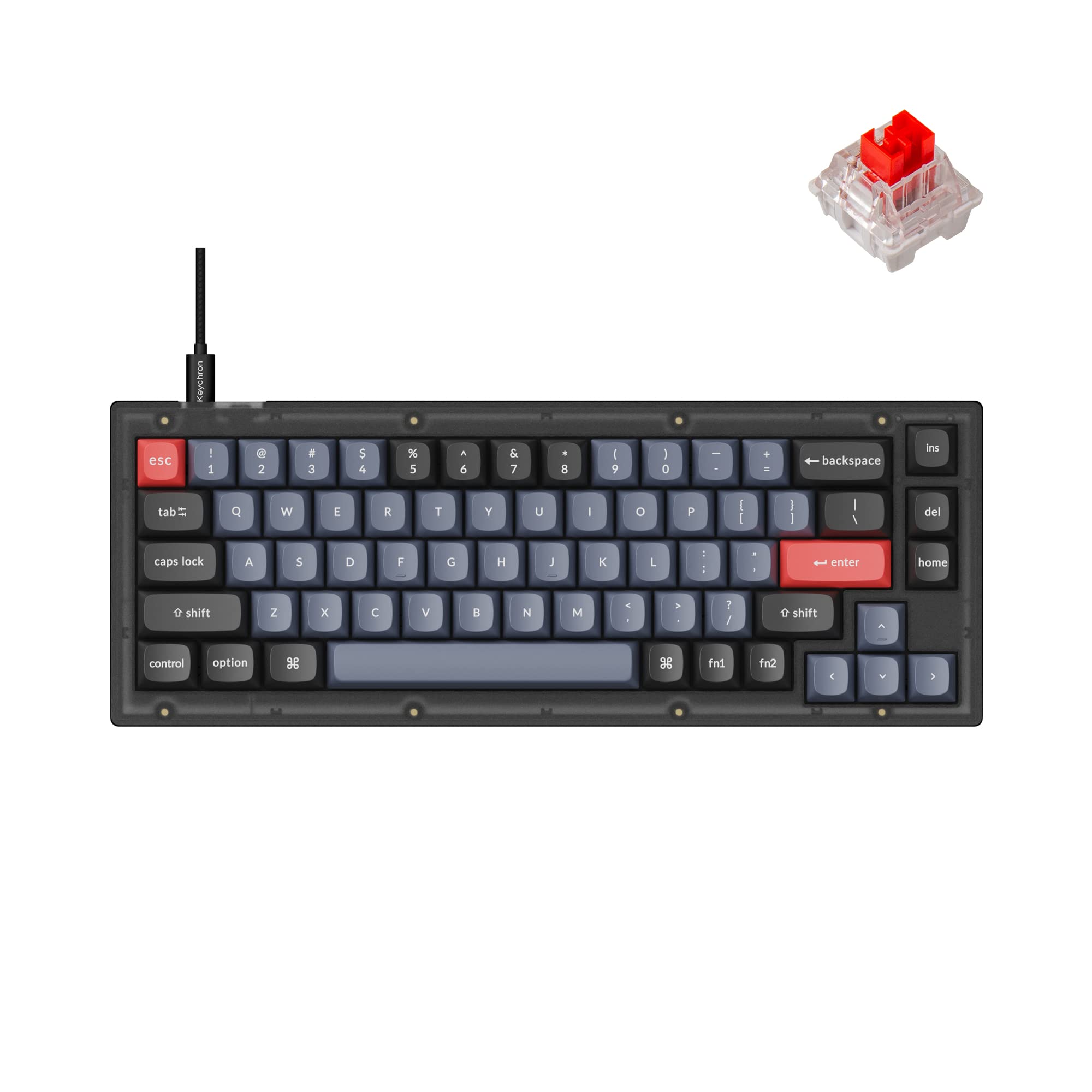 Keychron V2 Wired Custom Mechanical Keyboard, 65% Layout QMK/VIA Programmable Macro with Hot-swappable Keychron K Pro Red Switch Compatible with Mac Windows Linux (Frosted Black - Translucent)