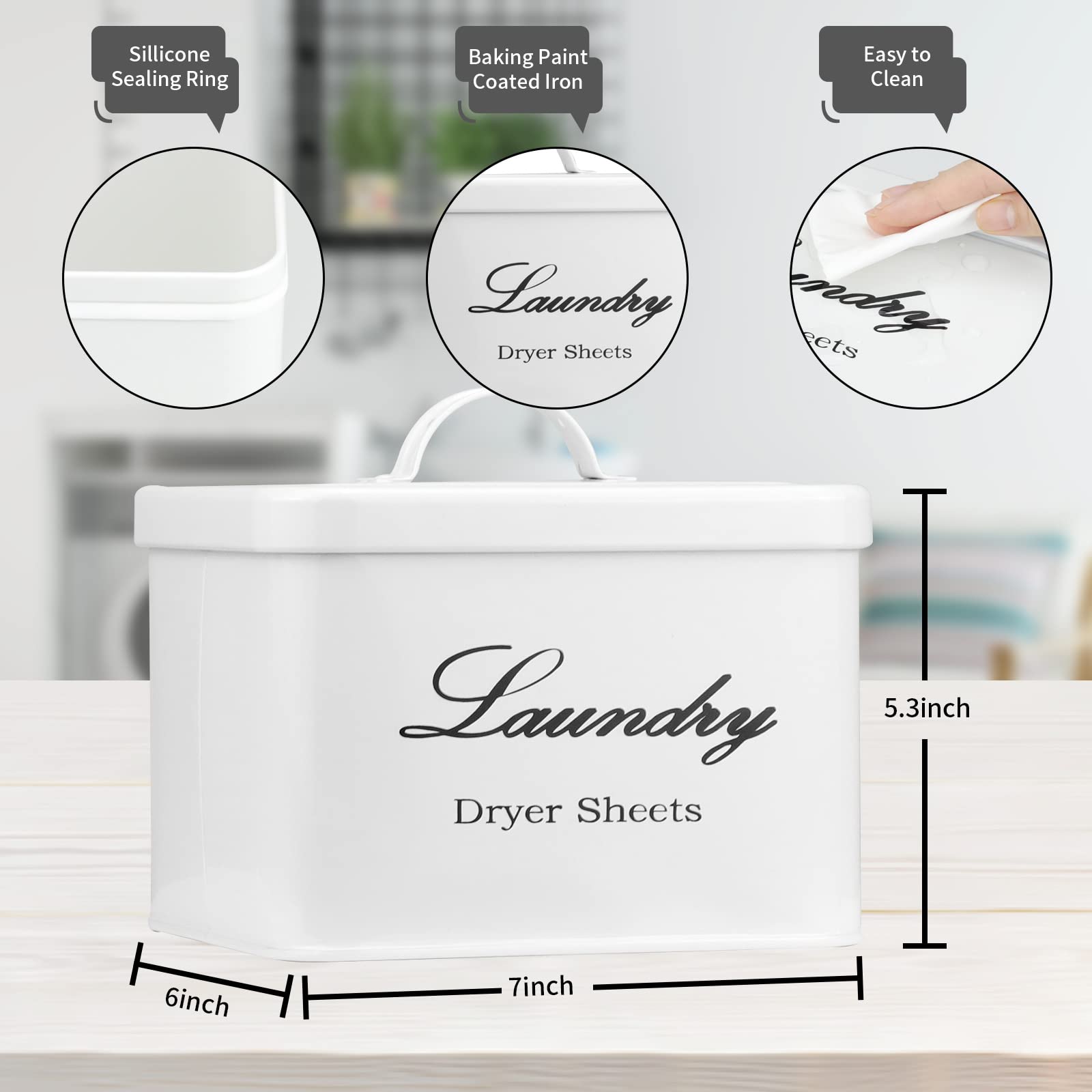 Modern Farmhouse Metal Laundry Dryer Sheets Holder Fabric Softener Dispenser with Lid for Laundry Room Decor and Accessories & Space Saving Laundry Room Organization and Storage
