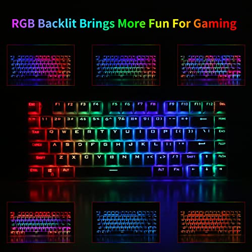 HUO JI E-Yooso Z-88 RGB Mechanical Gaming Keyboard, Blue Switches, 60% Compact 81 Keys for Mac, PC, Cute Pink