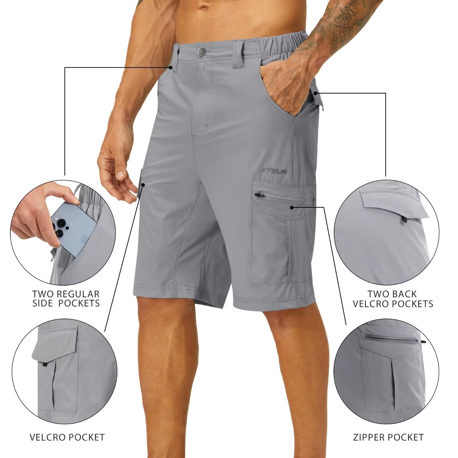 KPSUN Men's Hiking Cargo Shorts Quick Dry Lightweight Work Shorts for Golf Fishing with Multi Pockets