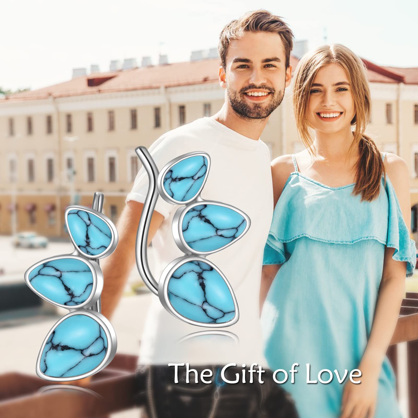 KQF Turquoise Earrings Sterling Silver Turquoise Jewelry Ear Crawler Climber Earrings for Women