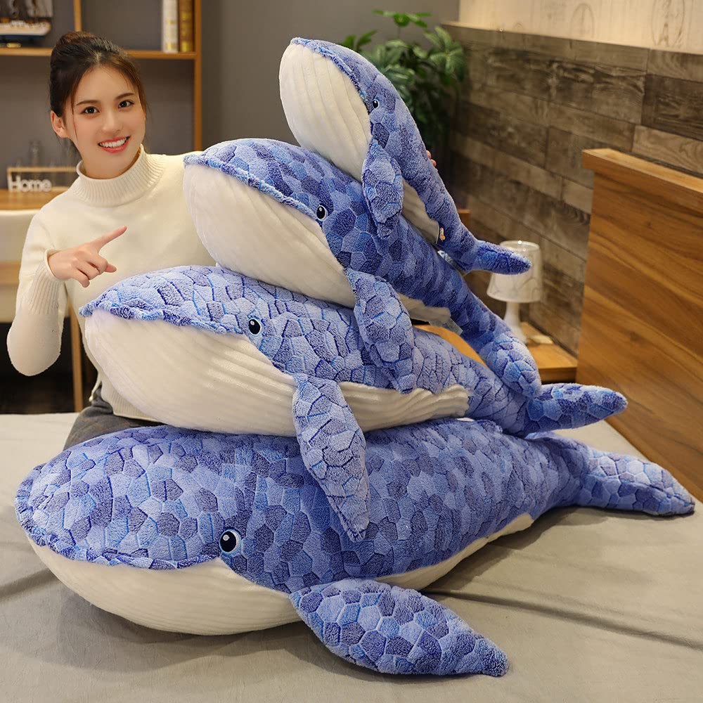 Humpback Whale Plush Hugging Pillow, Large Blue Whale Stuffed Animals Toy Plushie Animal Pillows Shark Fish Gifts