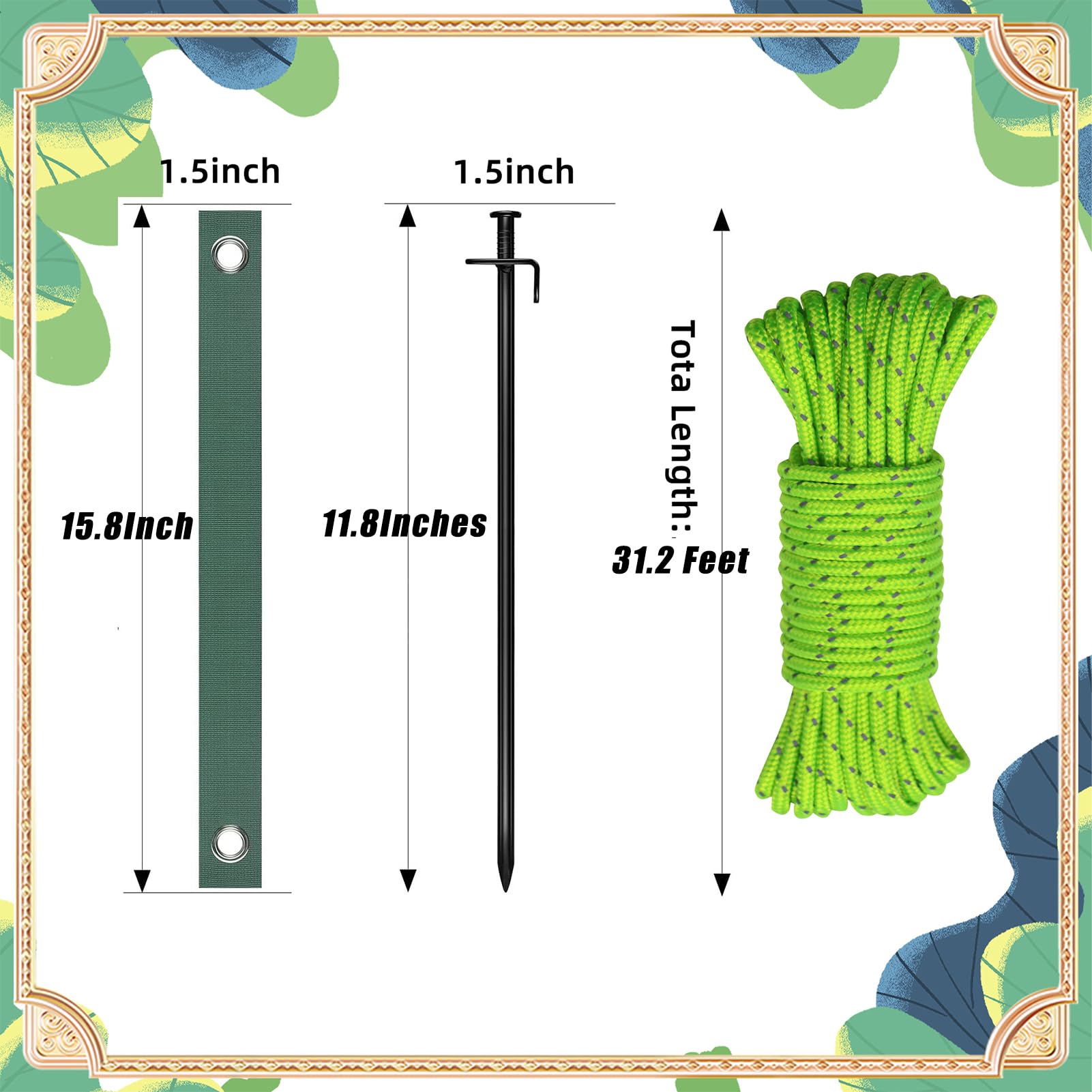 KAAOGITY Tee Stakes Supports Heavy Duty,Tree Straps with Anchor Kits Stable Rope for Young Leaning Staking Tree Ties for Garden Plant Against Bad Weather (11.8Inches Tree Kit)