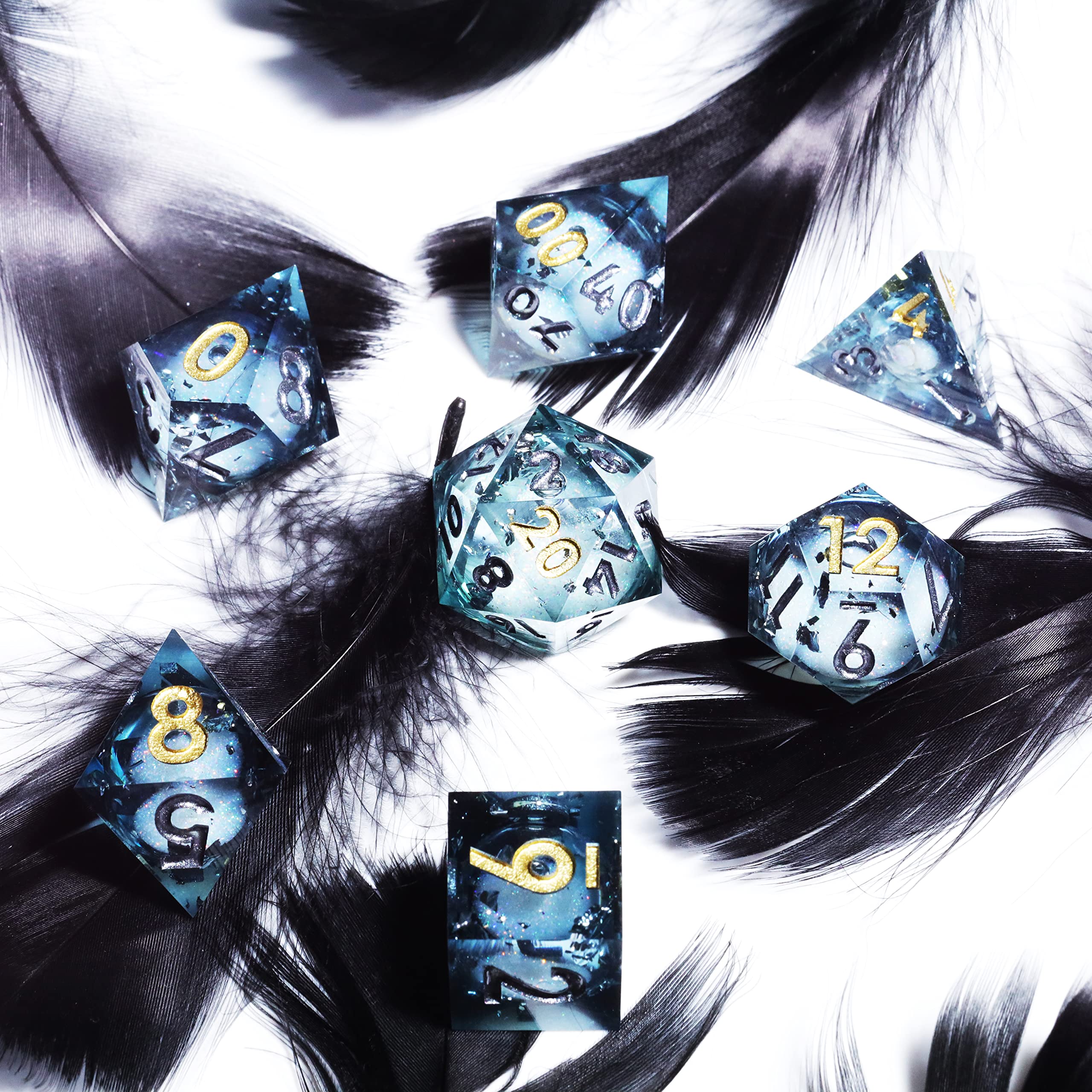 Liquid Core Dice MINI PLANET DND Dice Set for TTRPG Dungeons and Dragons Handmade Sharp Edge DND Dice Set Polyhedral Dice (Nocturne)