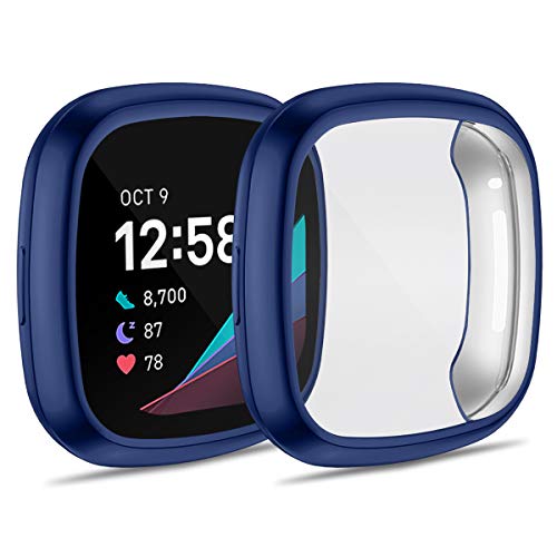 ZEBRE [4-Pack] Screen Protector Case Compatible with Fitbit Sense/Versa 3, TPU Rugged Bumper Case Cover All-Around Protective Plated Shell Accessories [Scratch-Proof] for Sense Smartwatch