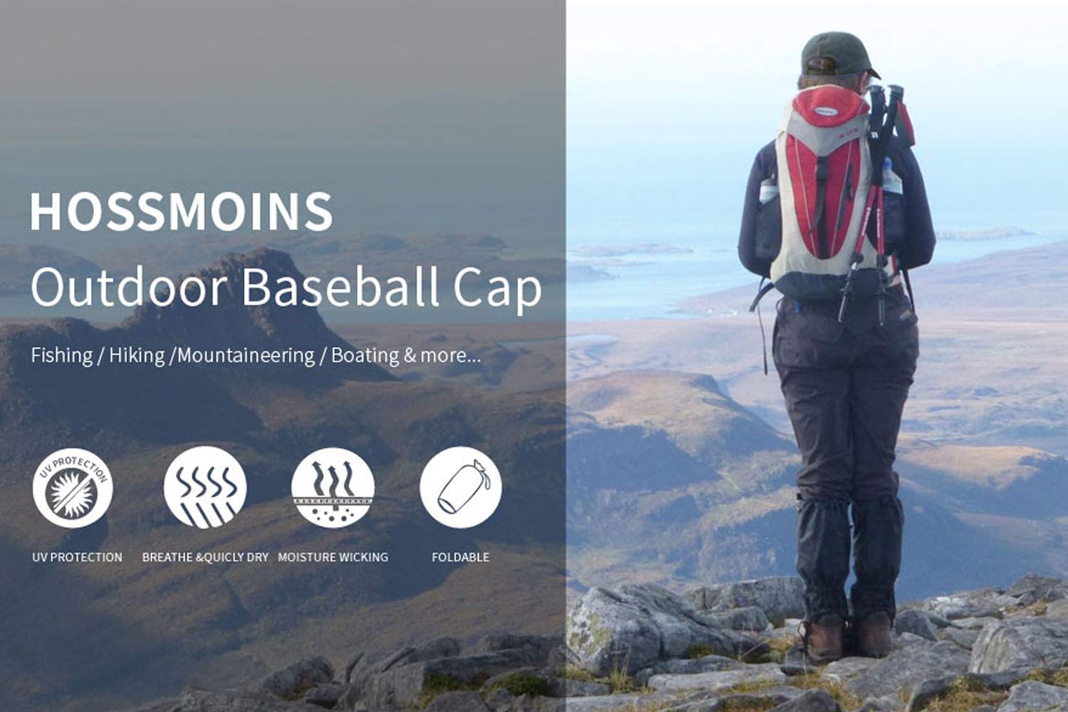 HOSSMOINS UPF 50+ Outdoor Hat Foldable Sports Cap, One Size Fits All Baseball Cap for Men & Women (Amy Green)