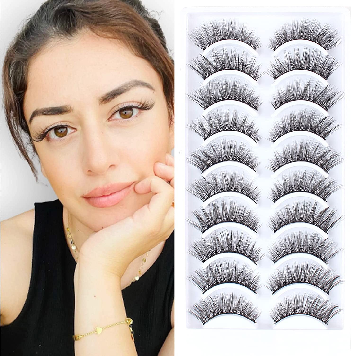 Parriparri Cat Eye Lashes Natural Look 10 Pairs 3D Wispy Faux Mink Eyelashes Light Volume Mink Lashes Reusable Fake Lashes Pack