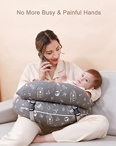 Insugar Nursing Pillow for Breastfeeding, Plus Size Shredded Memory Foam Breastfeeding Pillows for Mom and Baby, More Support with Fence Protection, Adjustable Waist Strap, Removable Cotton Cover